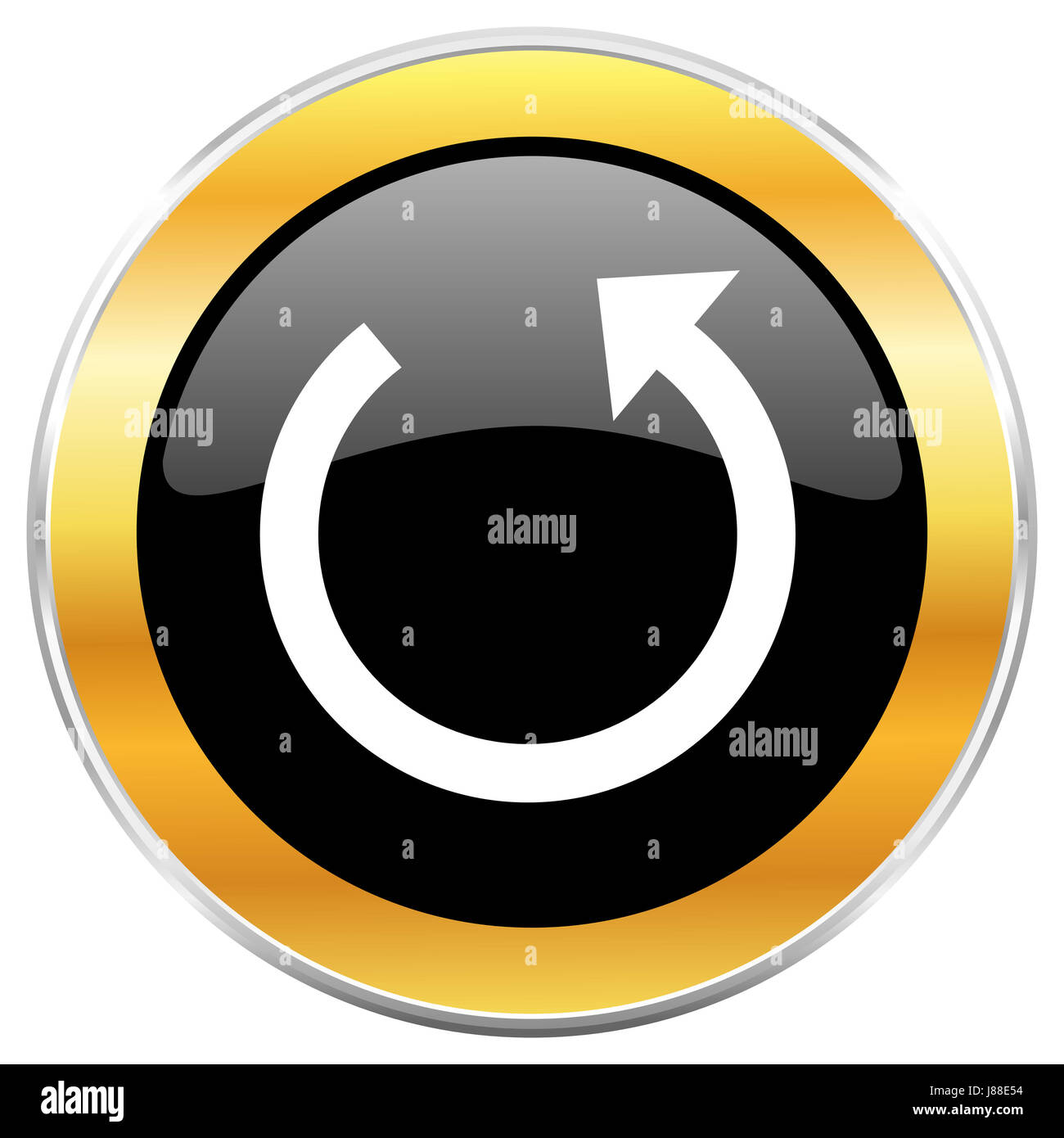 Rotate black web icon with golden border isolated on white background ...