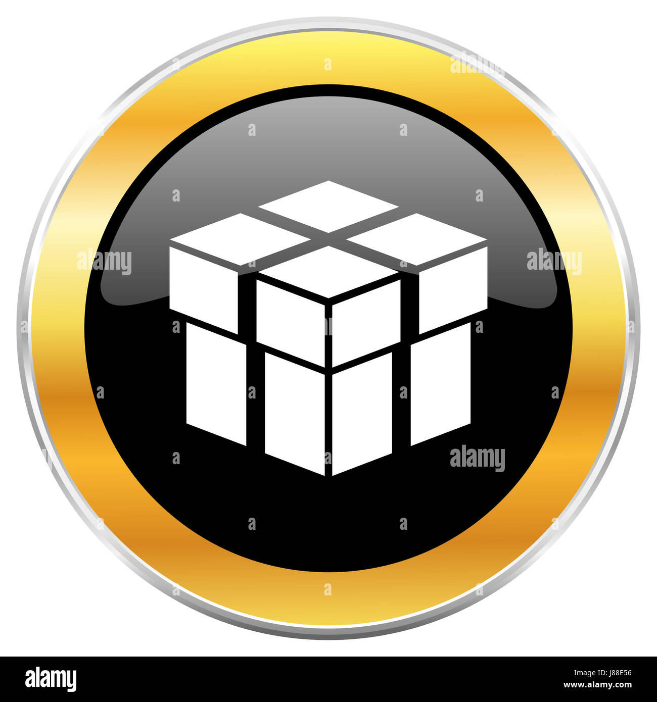 Box black web icon with golden border isolated on white background ...