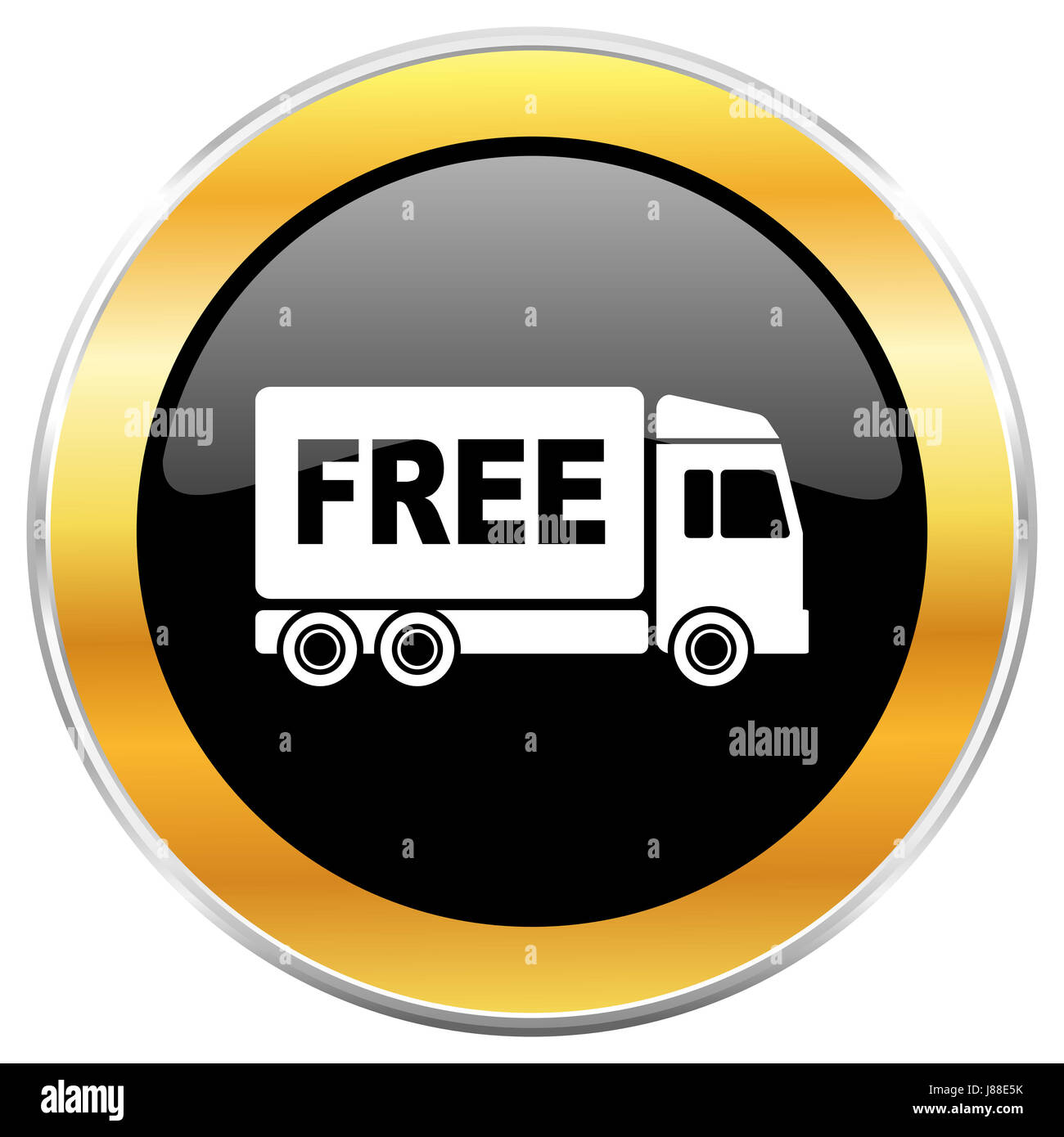 Free delivery black web icon with golden border isolated on white ...