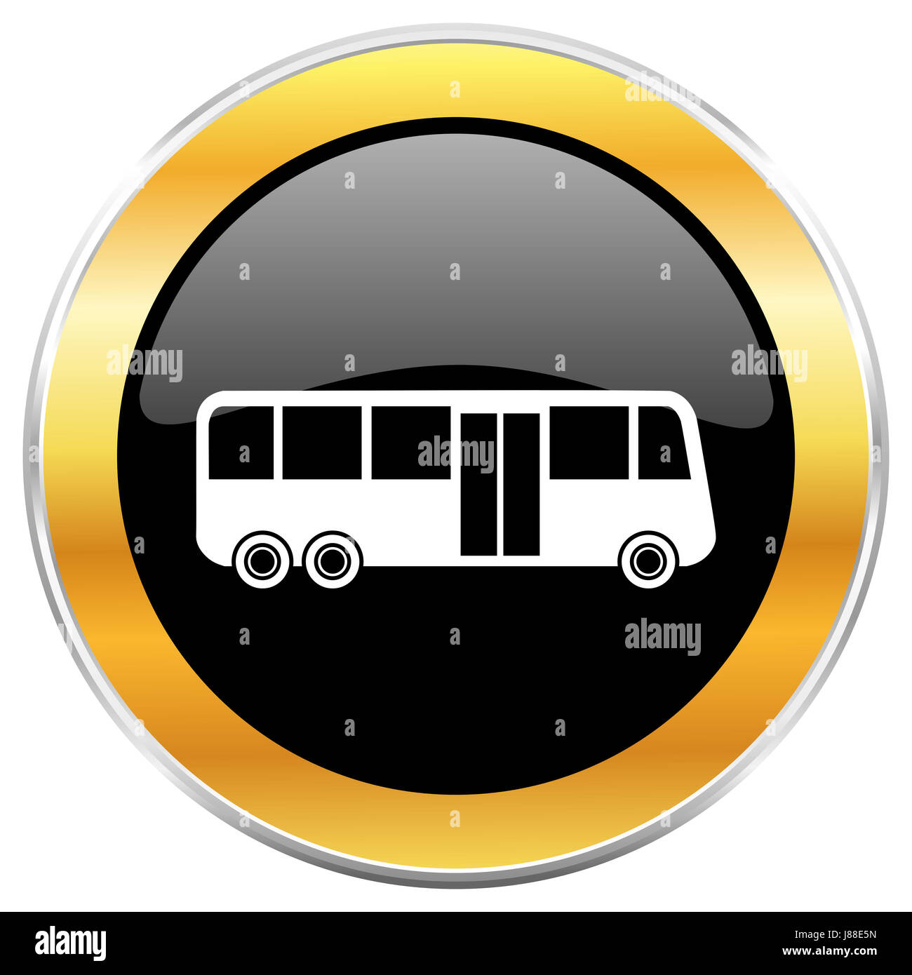 Bus black web icon with golden border isolated on white background ...