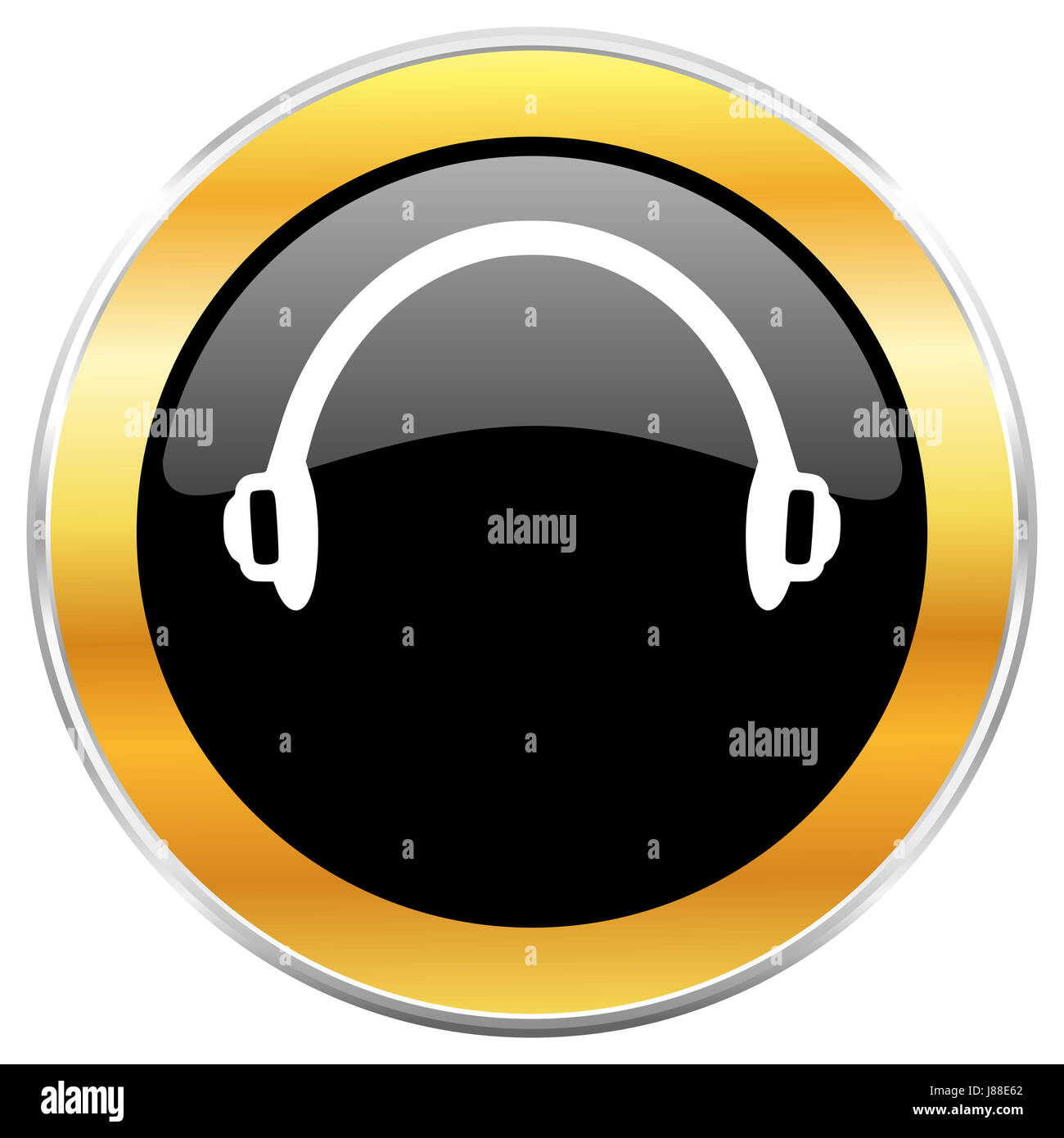 Headphones black web icon with golden border isolated on white ...