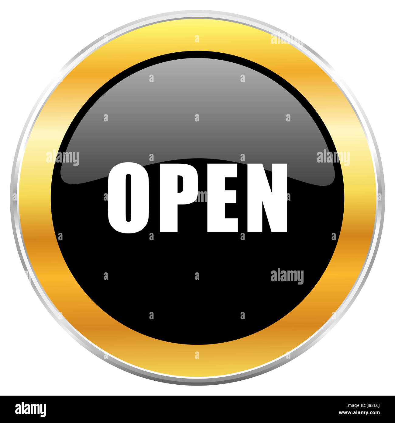 Open black web icon with golden border isolated on white background ...