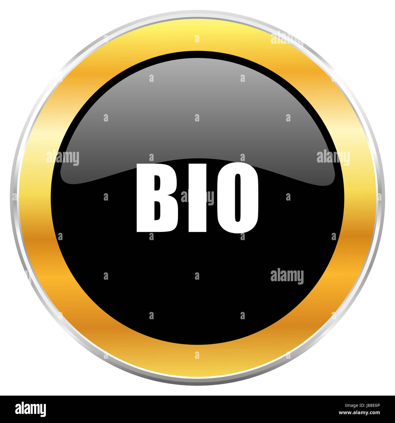 Bio black web icon with golden border isolated on white background ...