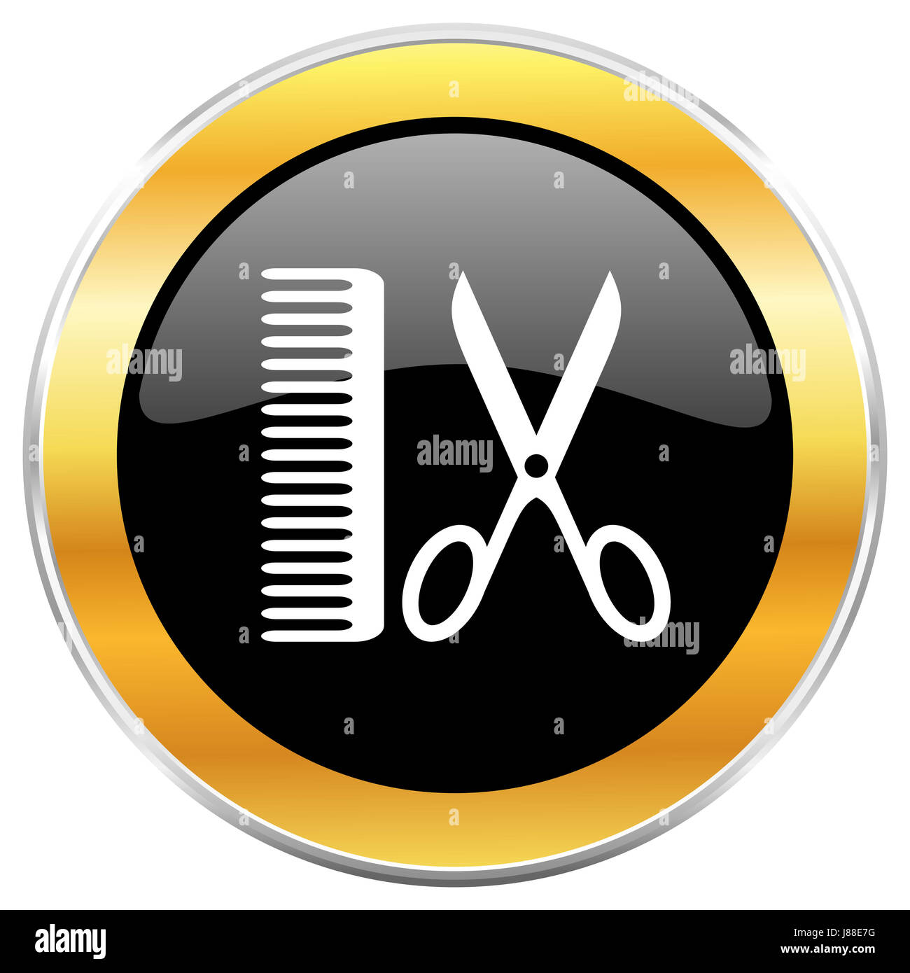 Barber black web icon with golden border isolated on white background ...