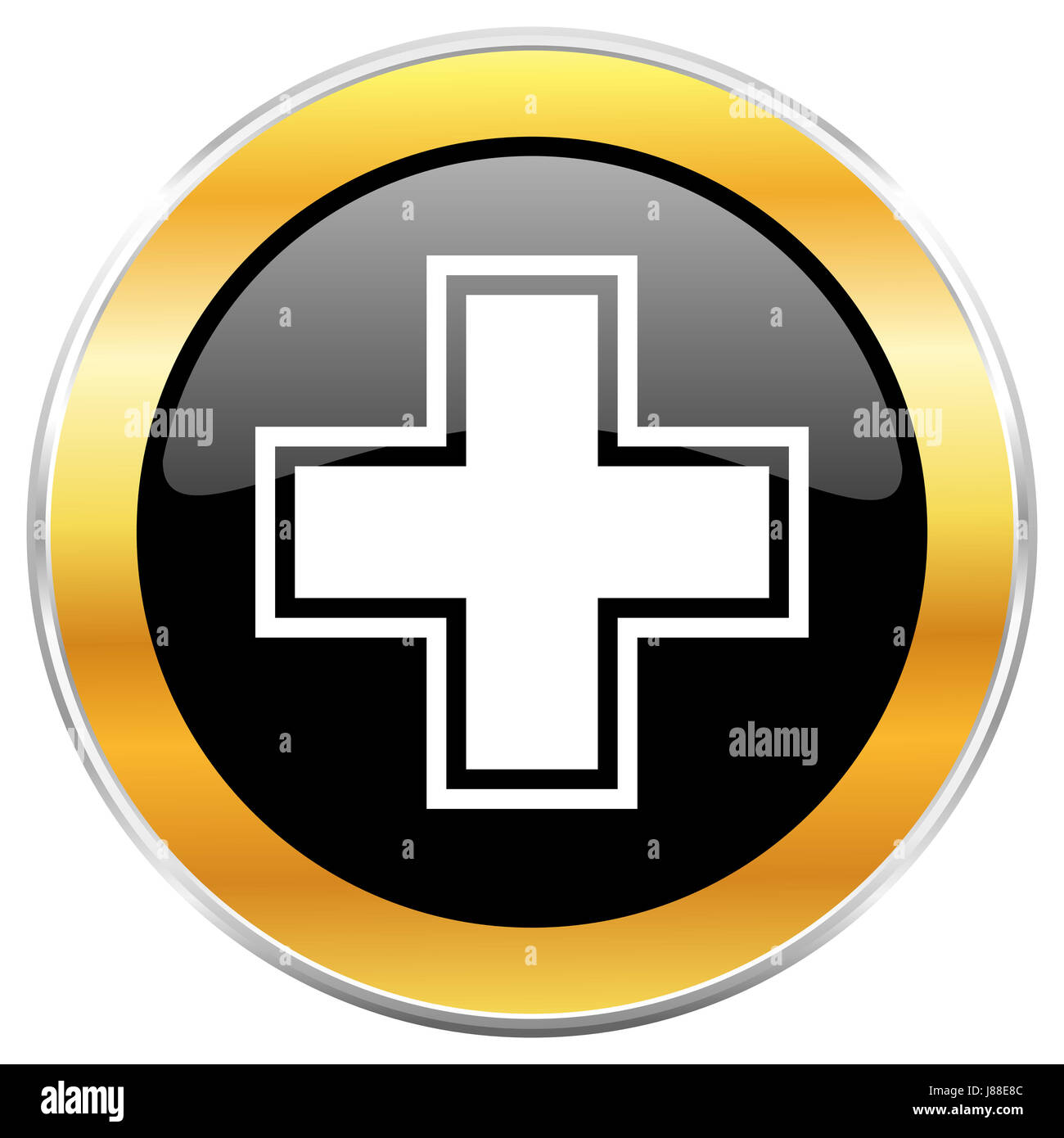 Pharmacy black web icon with golden border isolated on white background ...