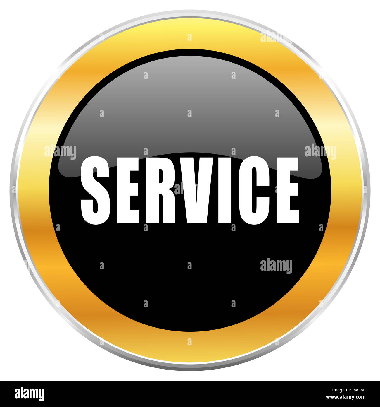 Service black web icon with golden border isolated on white background ...