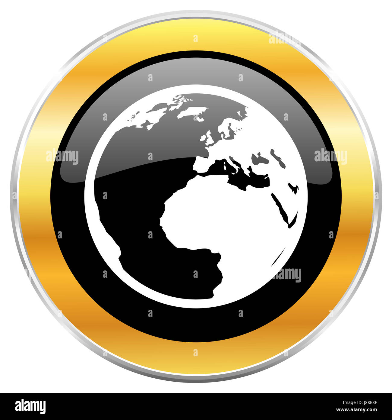 Earth black web icon with golden border isolated on white background ...