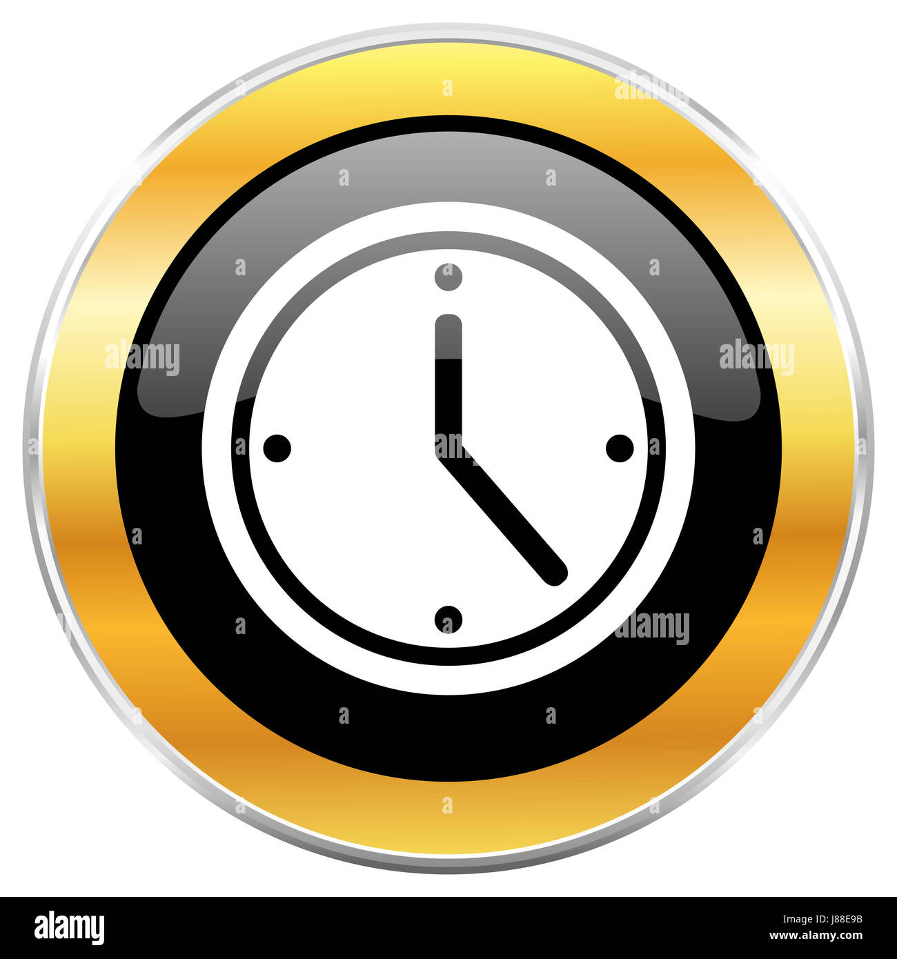 Time black web icon with golden border isolated on white background ...