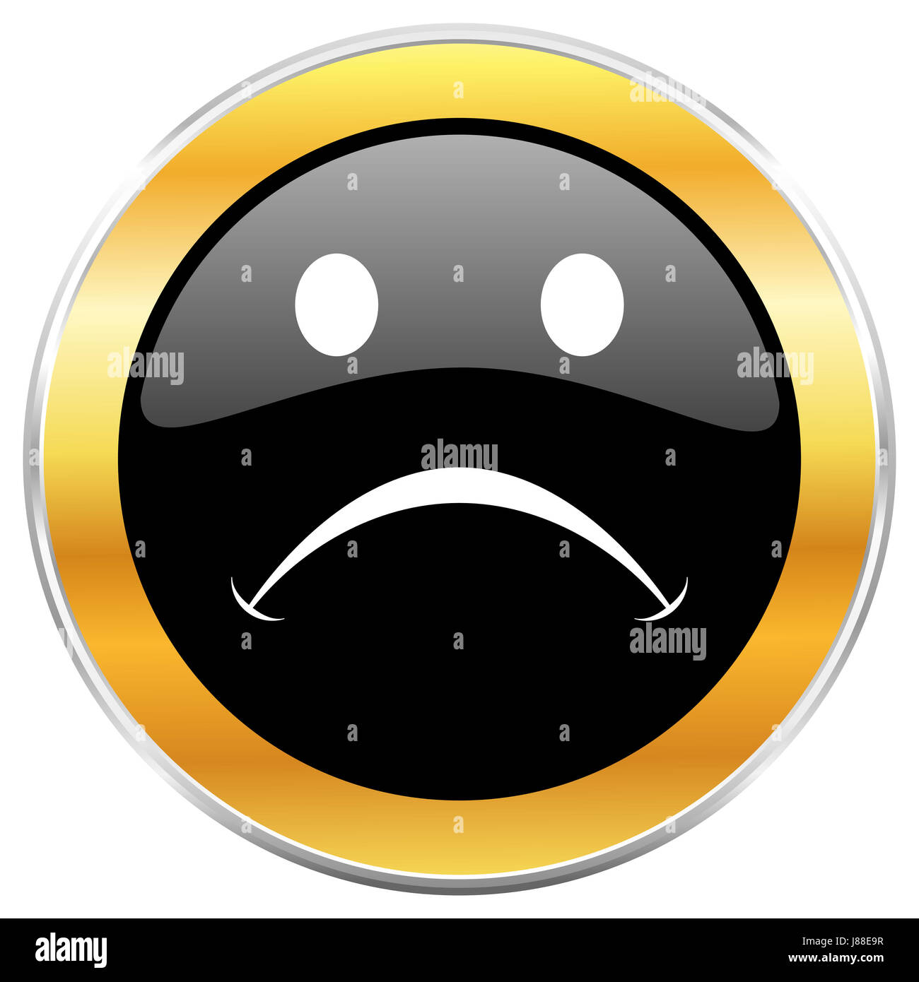 Cry black web icon with golden border isolated on white background ...