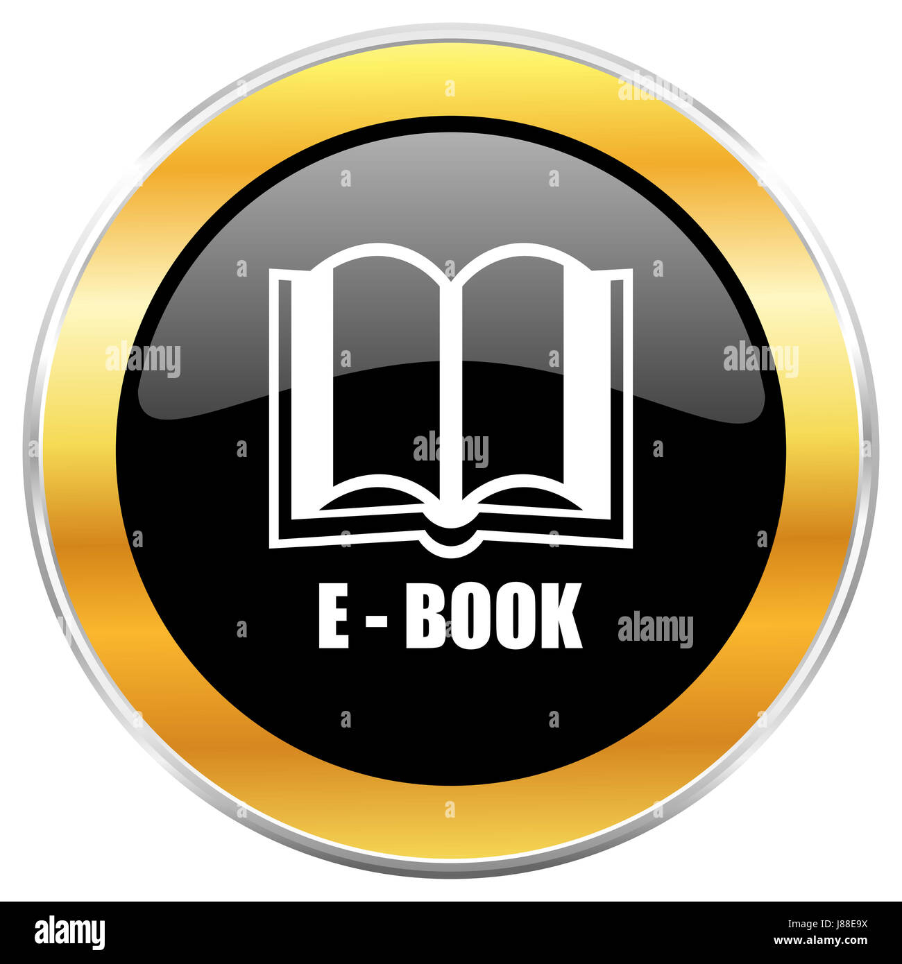 Book black web icon with golden border isolated on white background ...