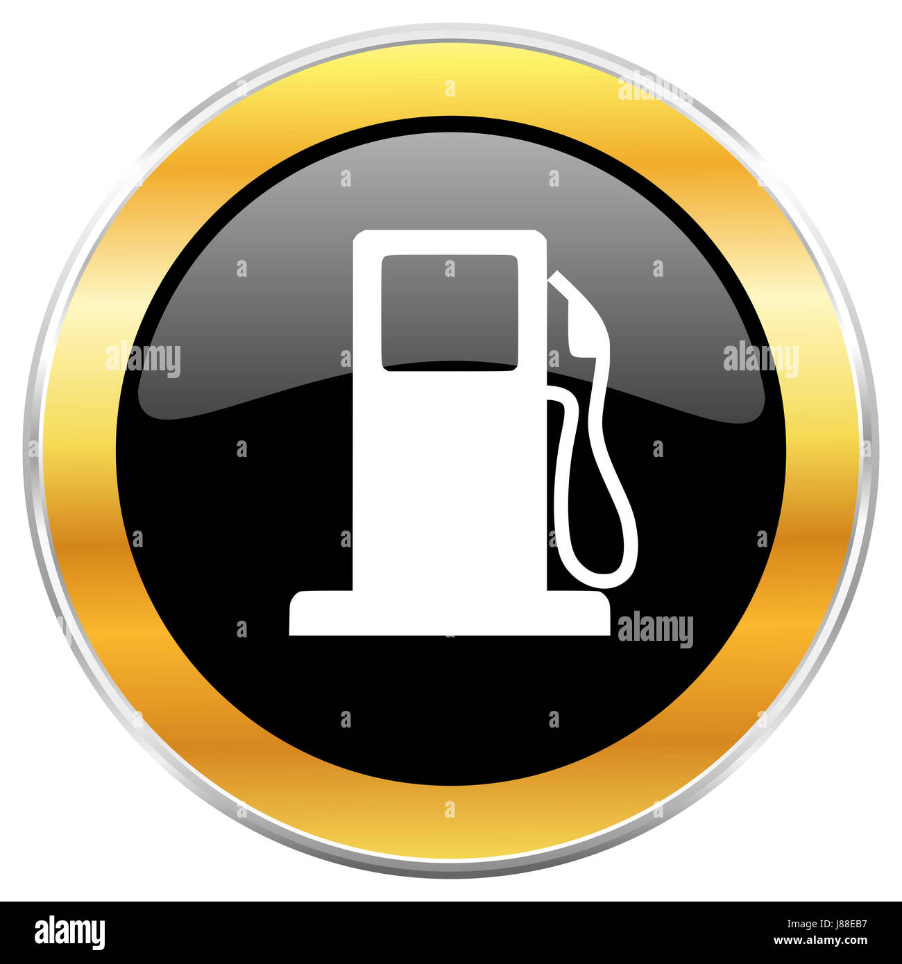 Petrol black web icon with golden border isolated on white background ...