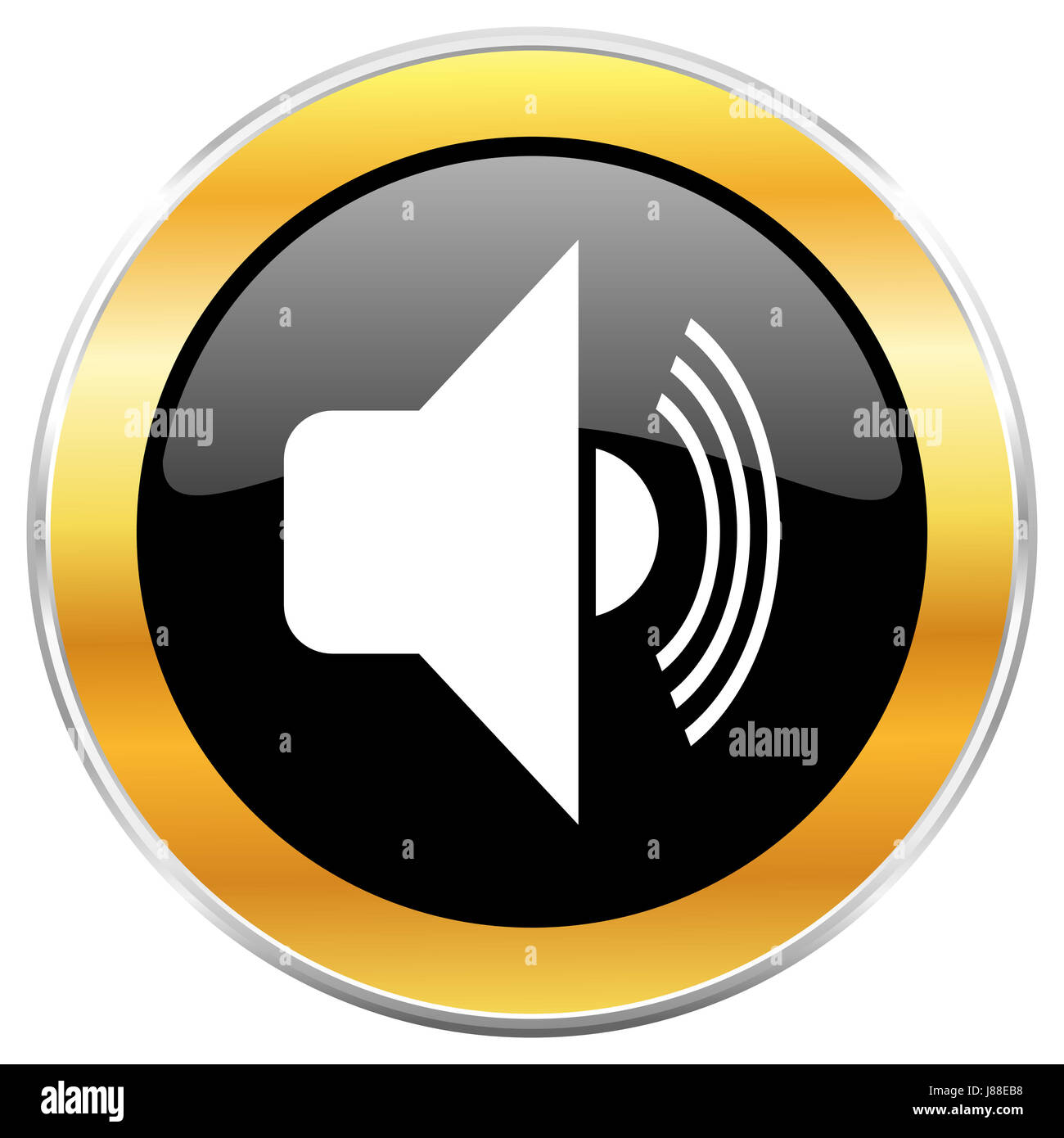 Volume black web icon with golden border isolated on white background ...