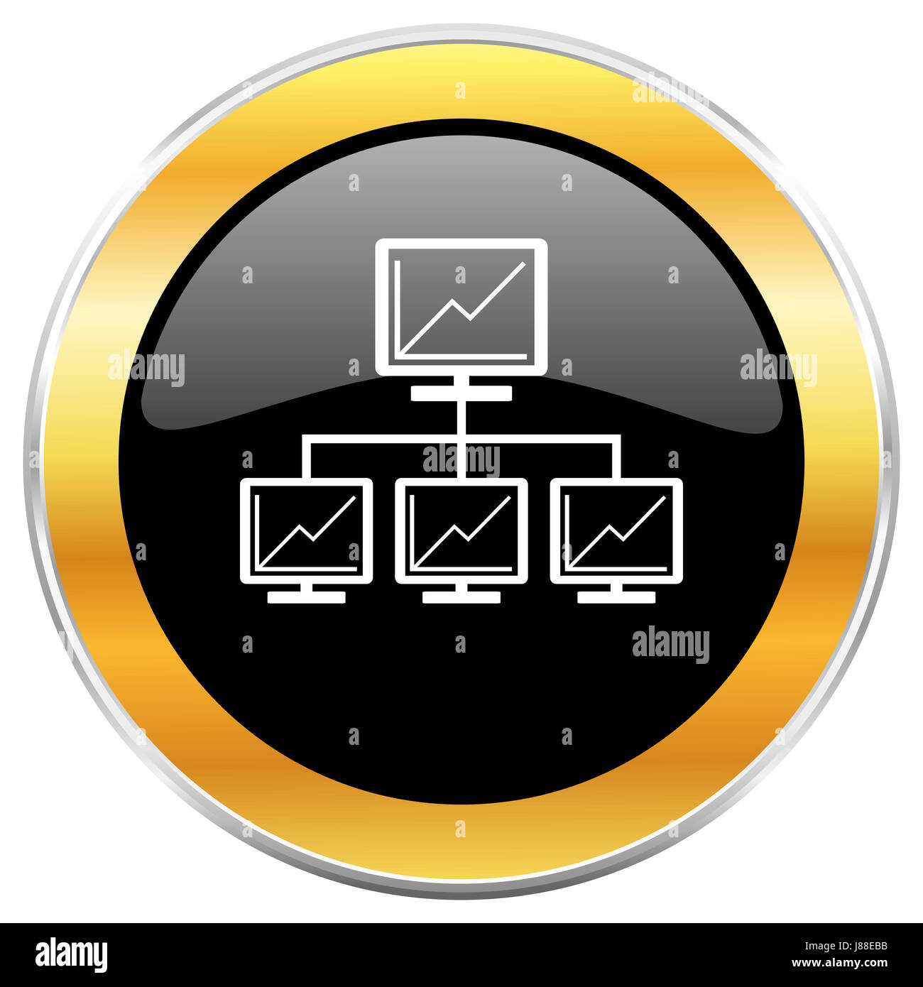 Network black web icon with golden border isolated on white background ...