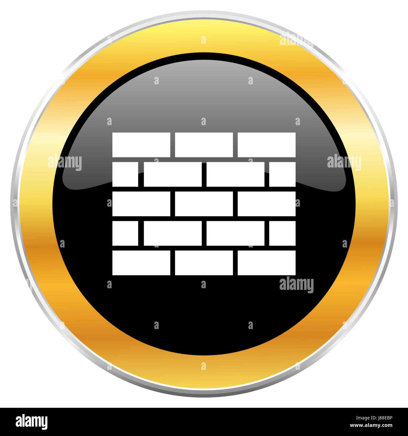 Firewall black web icon with golden border isolated on white background ...
