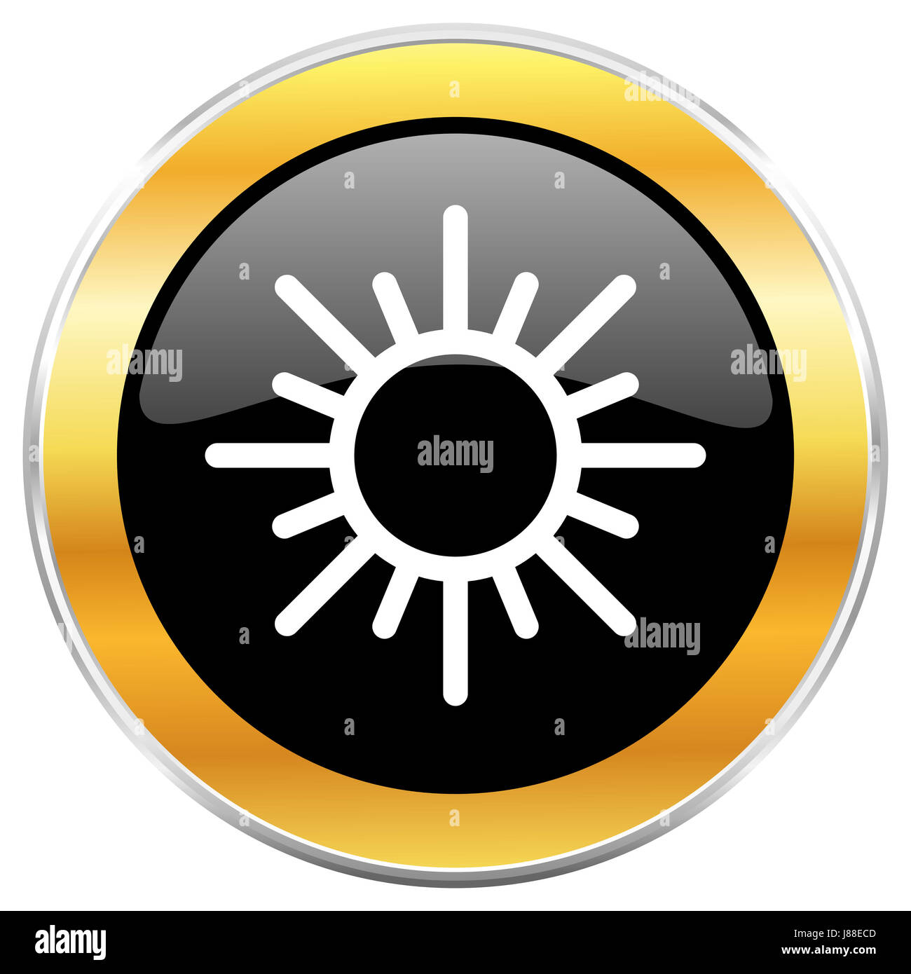 Sun black web icon with golden border isolated on white background ...