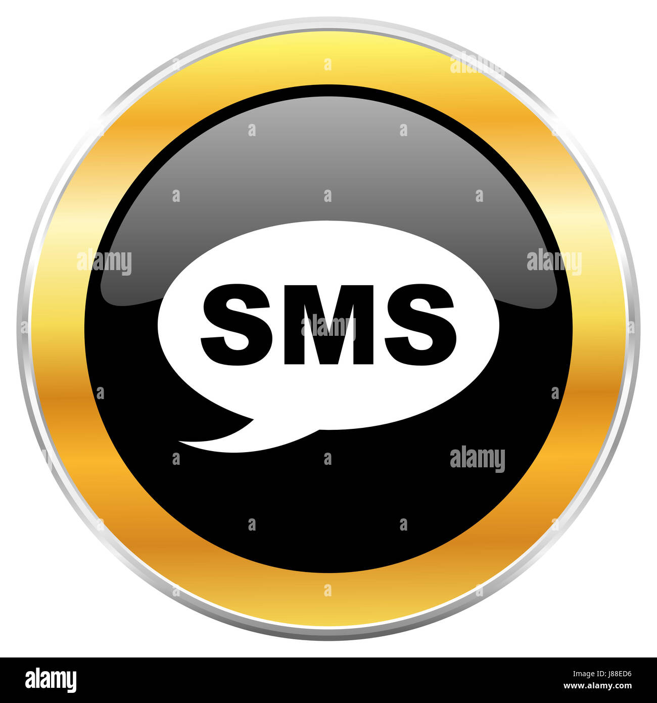 Sms black web icon with golden border isolated on white background ...