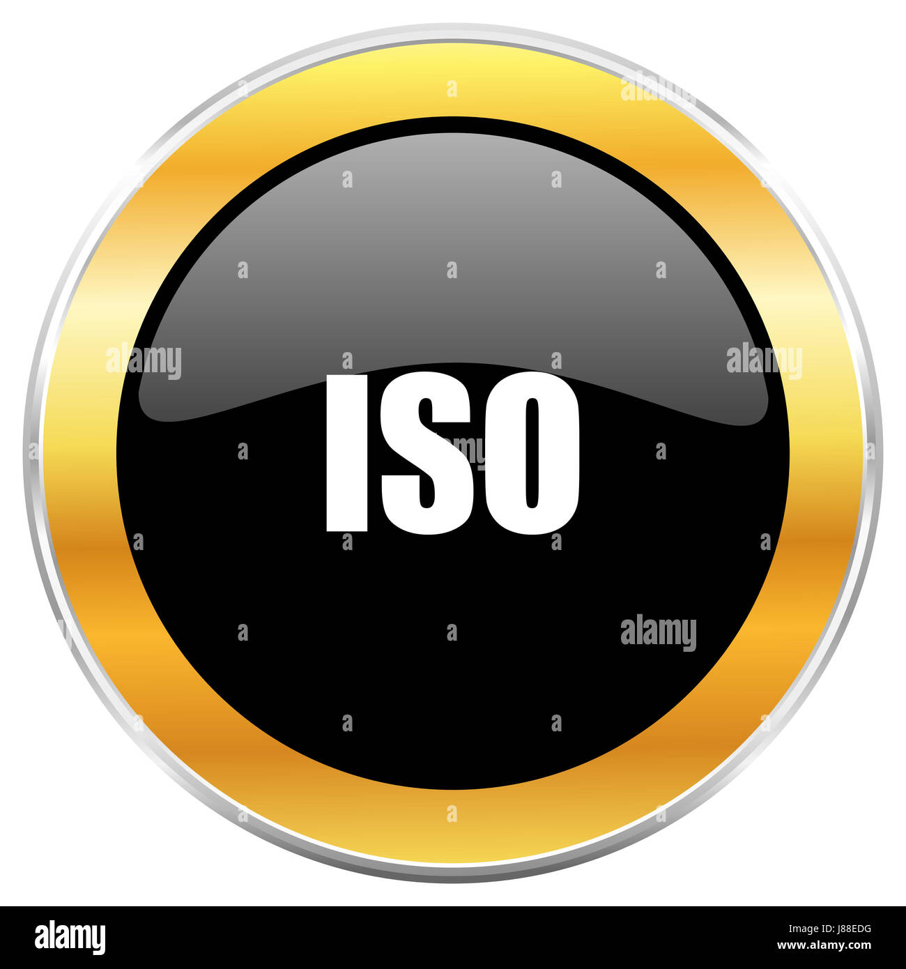 ISO black web icon with golden border isolated on white background ...