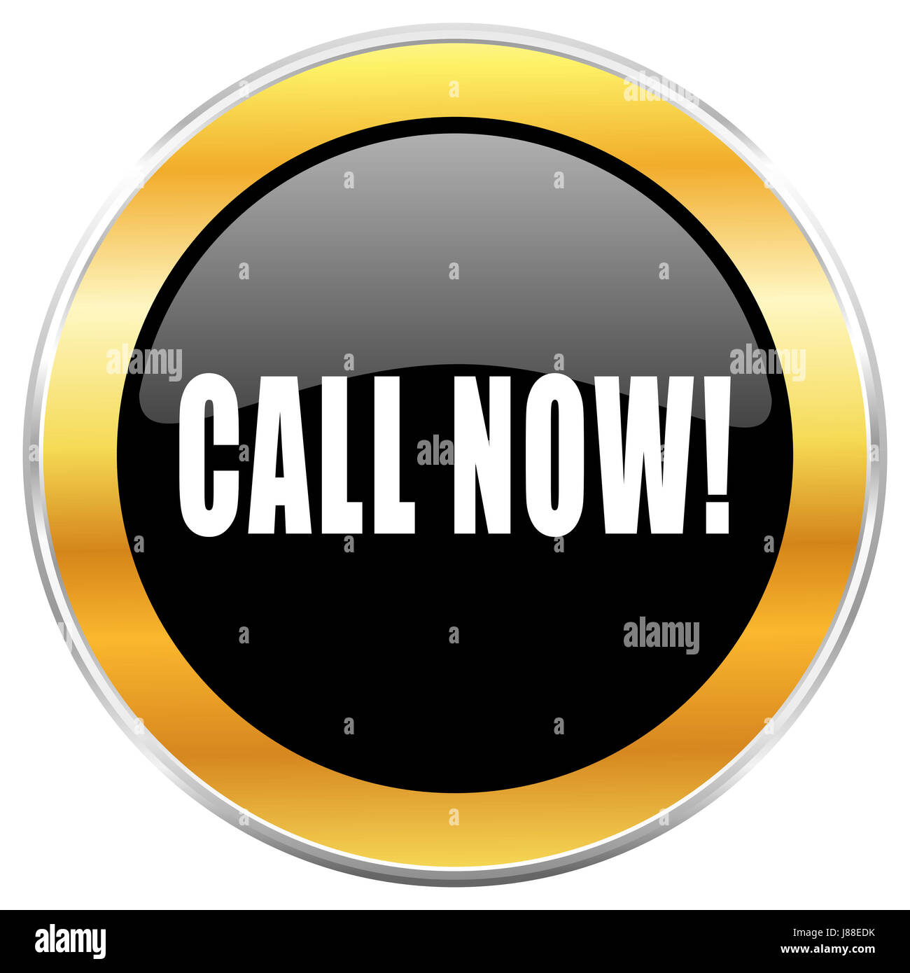 Call now black web icon with golden border isolated on white background ...