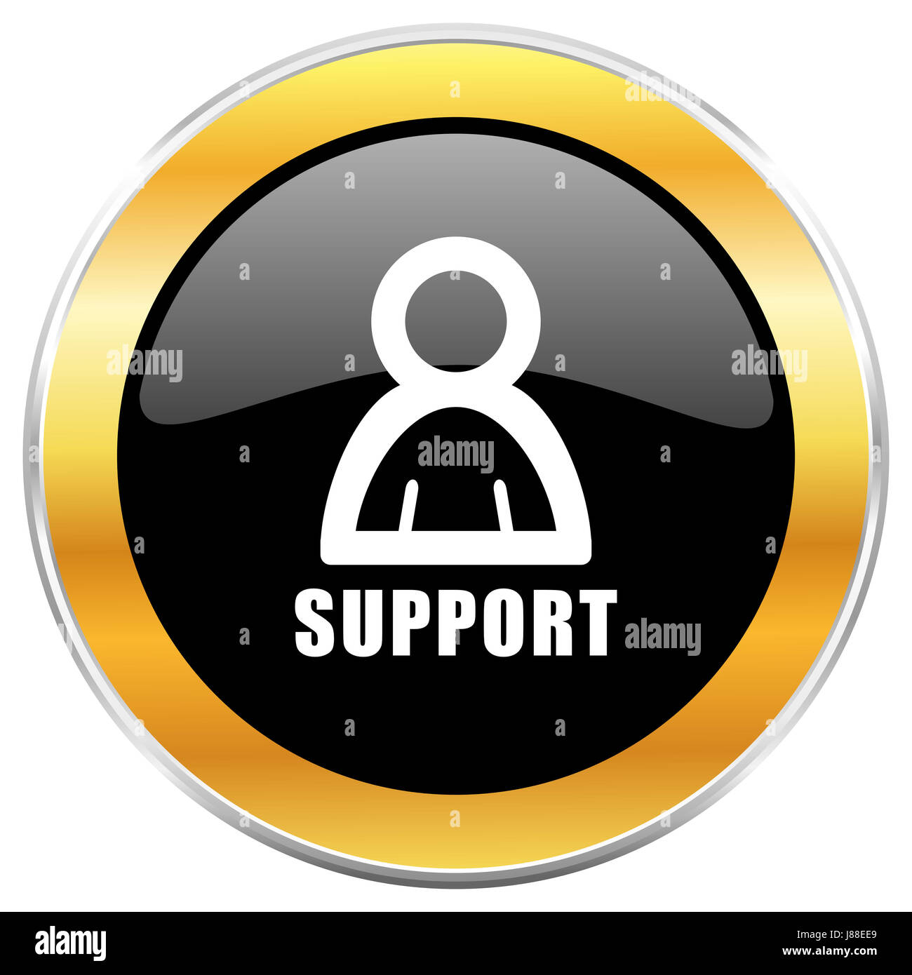 Support black web icon with golden border isolated on white background ...