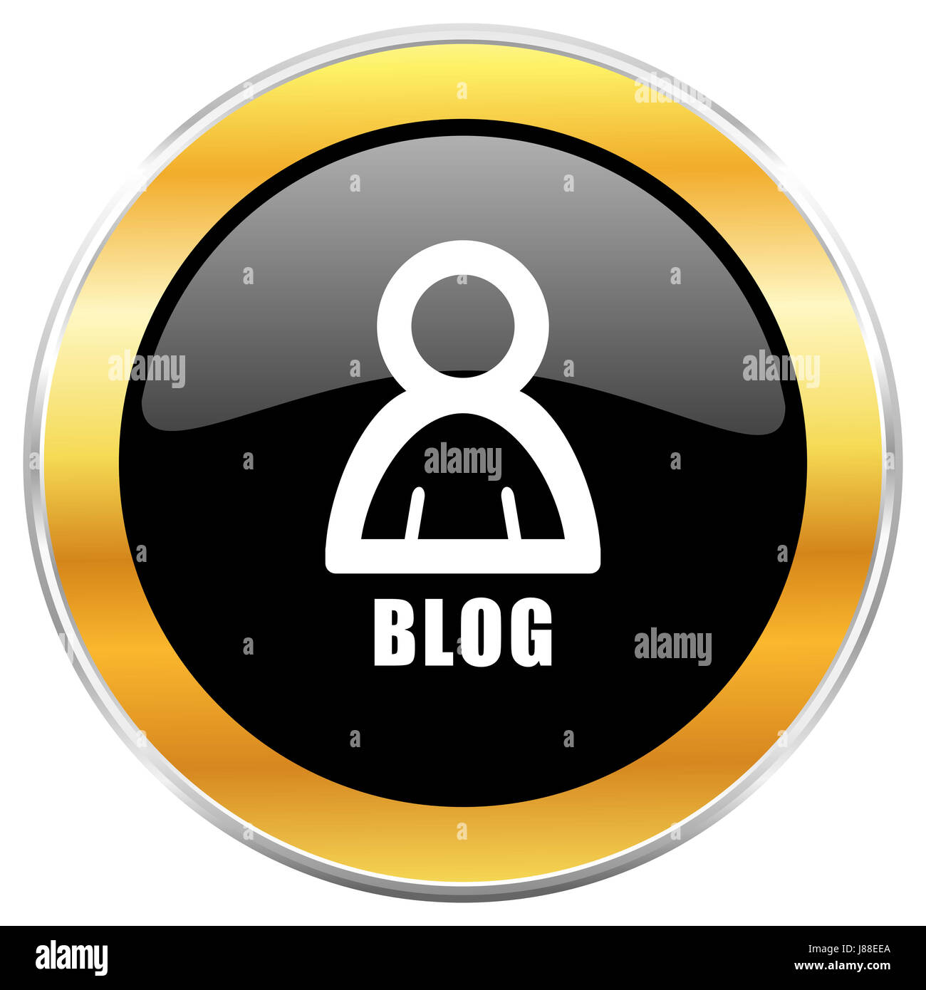 Blog black web icon with golden border isolated on white background ...