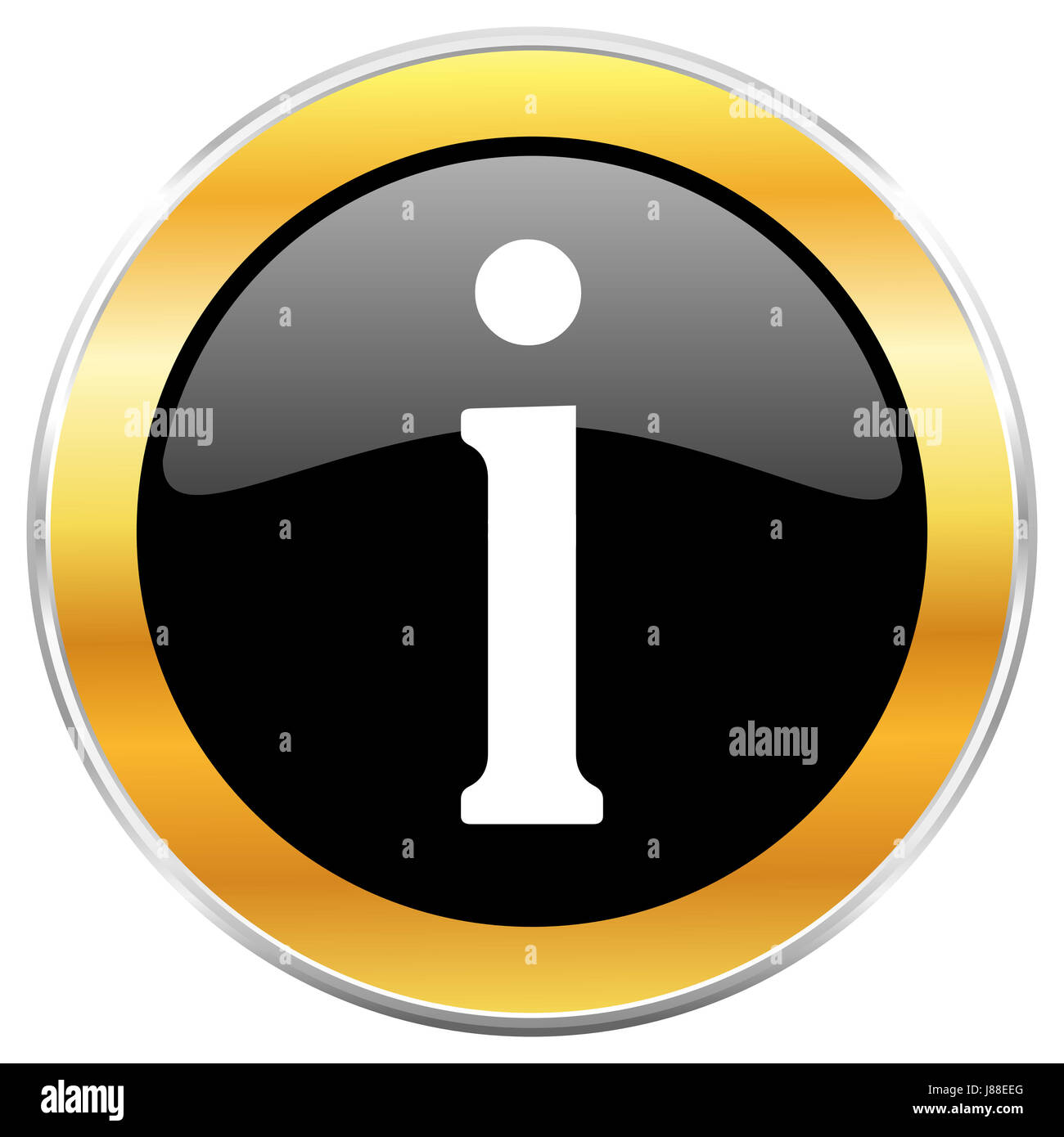 Information black web icon with golden border isolated on white ...