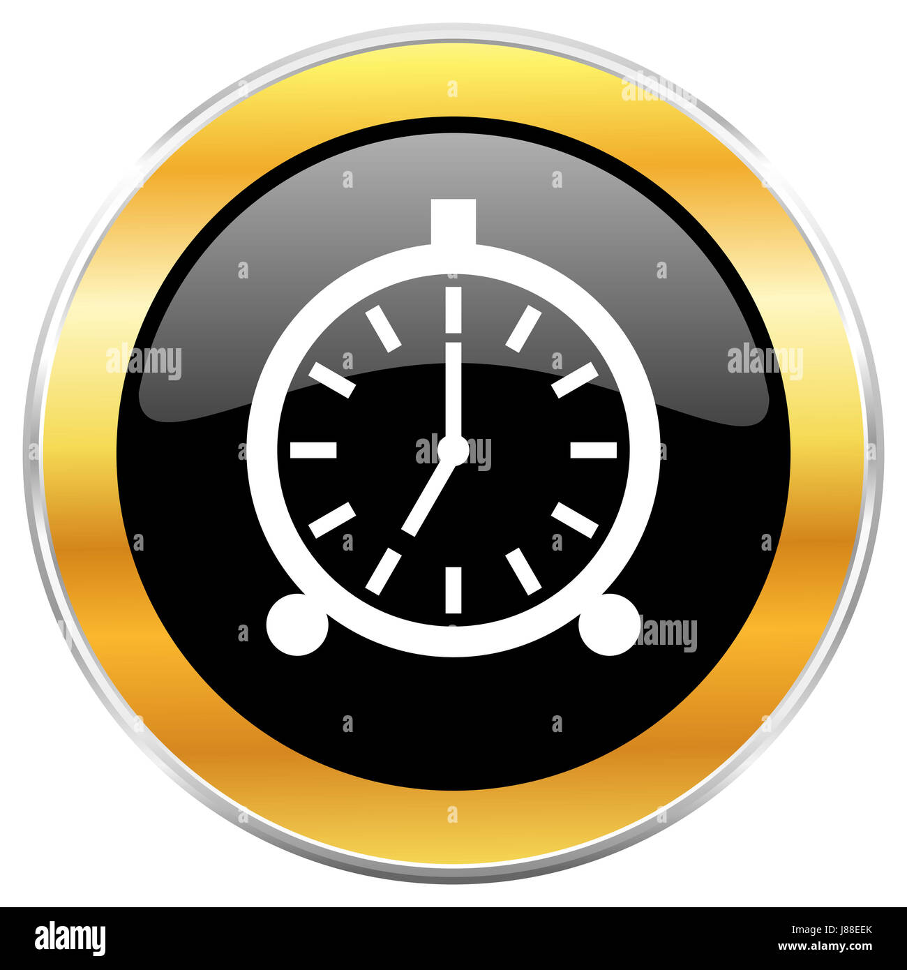 Alarm black web icon with golden border isolated on white background ...