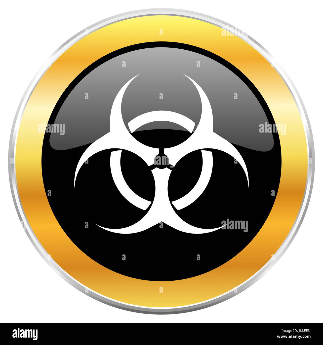 Biohazard black web icon with golden border isolated on white ...