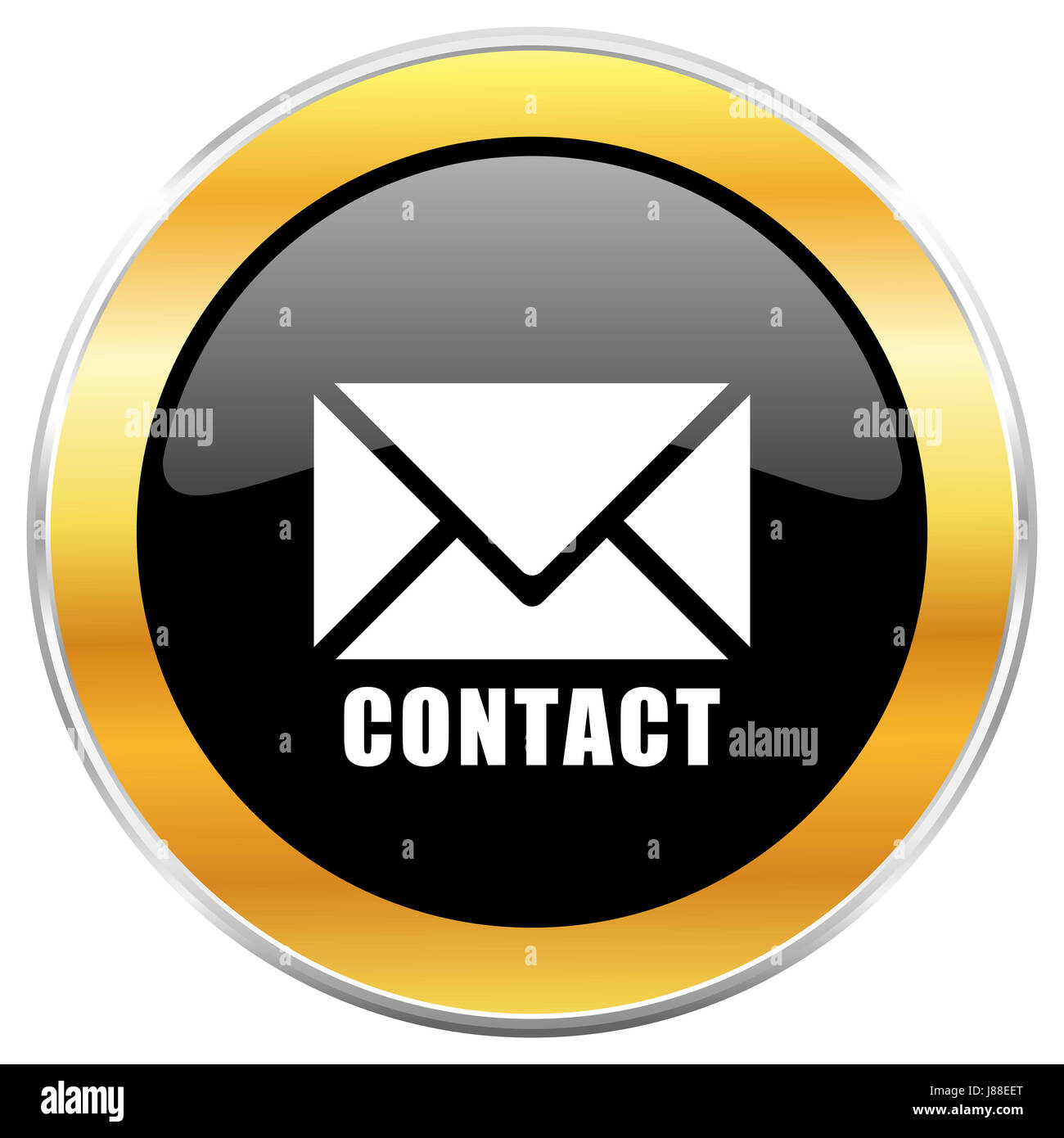 Email black web icon with golden border isolated on white background ...
