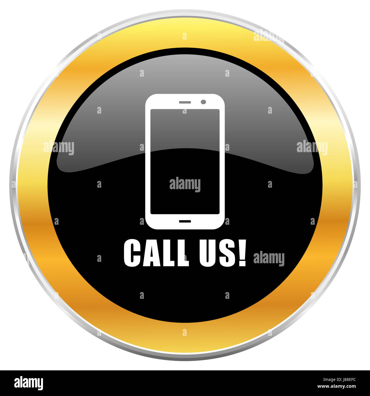 Call us black web icon with golden border isolated on white background ...