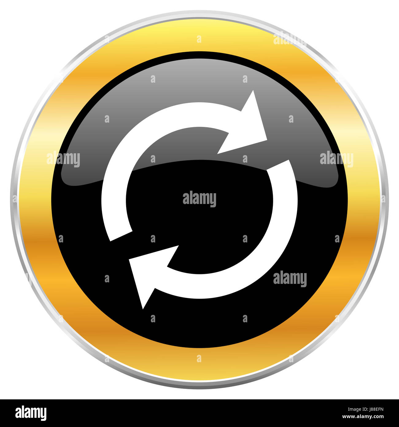 Reload black web icon with golden border isolated on white background ...