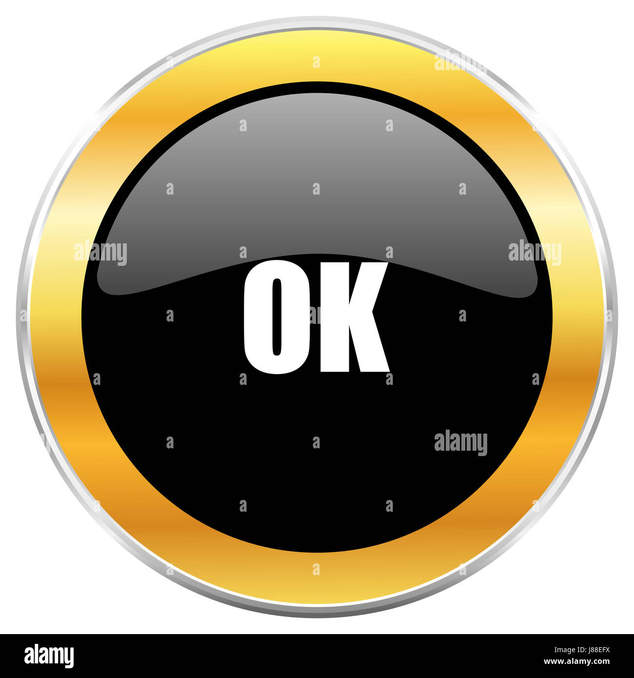 Ok black web icon with golden border isolated on white background ...