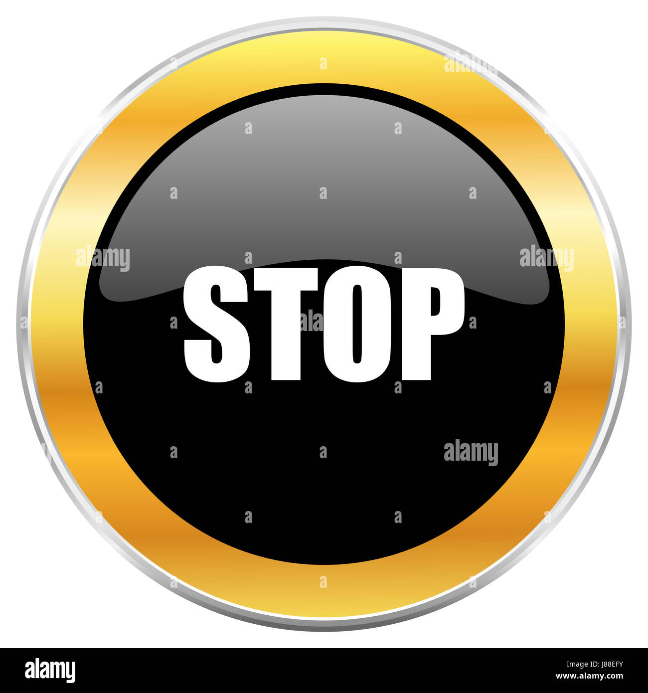 Stop black web icon with golden border isolated on white background ...
