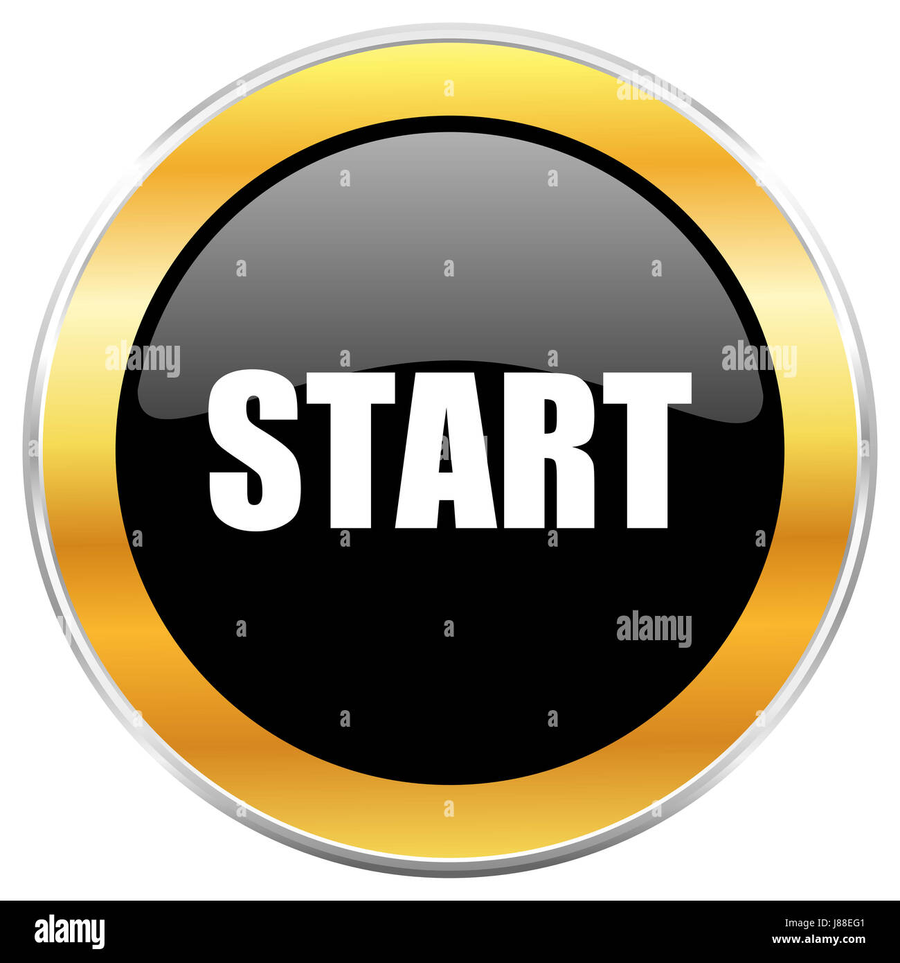 Start black web icon with golden border isolated on white background ...