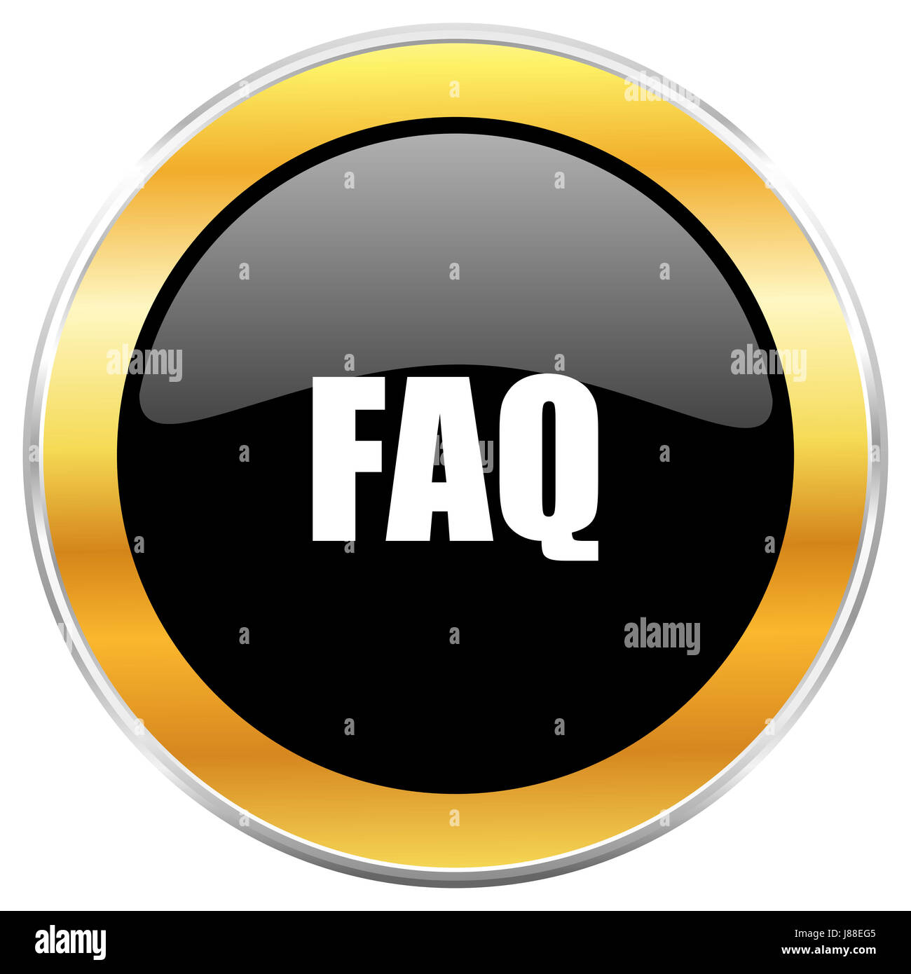 Faq black web icon with golden border isolated on white background ...