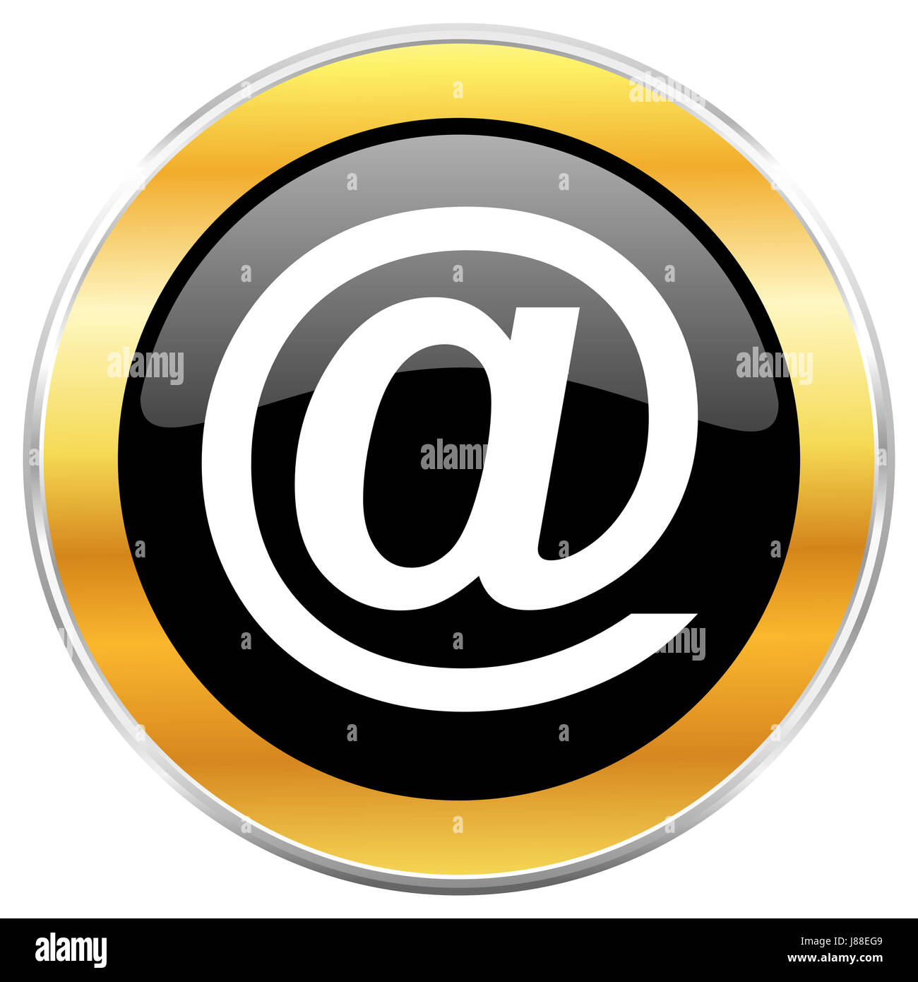 Email black web icon with golden border isolated on white background ...