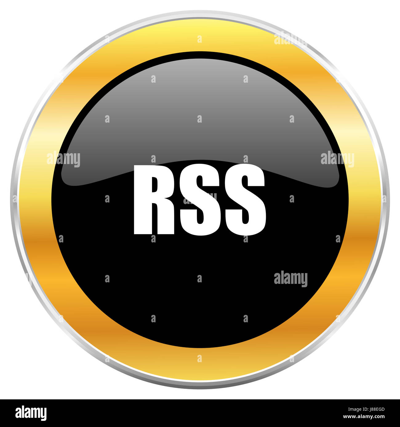 Rss black web icon with golden border isolated on white background ...