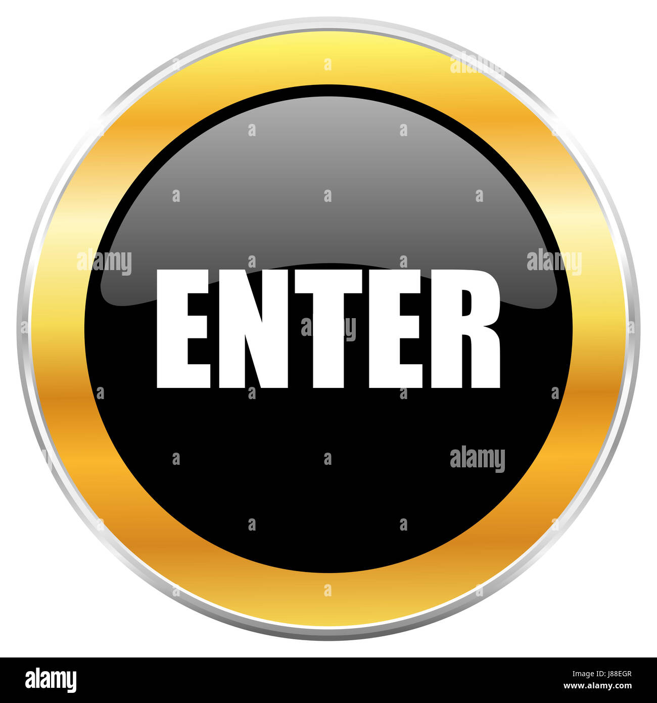 Enter black web icon with golden border isolated on white background ...