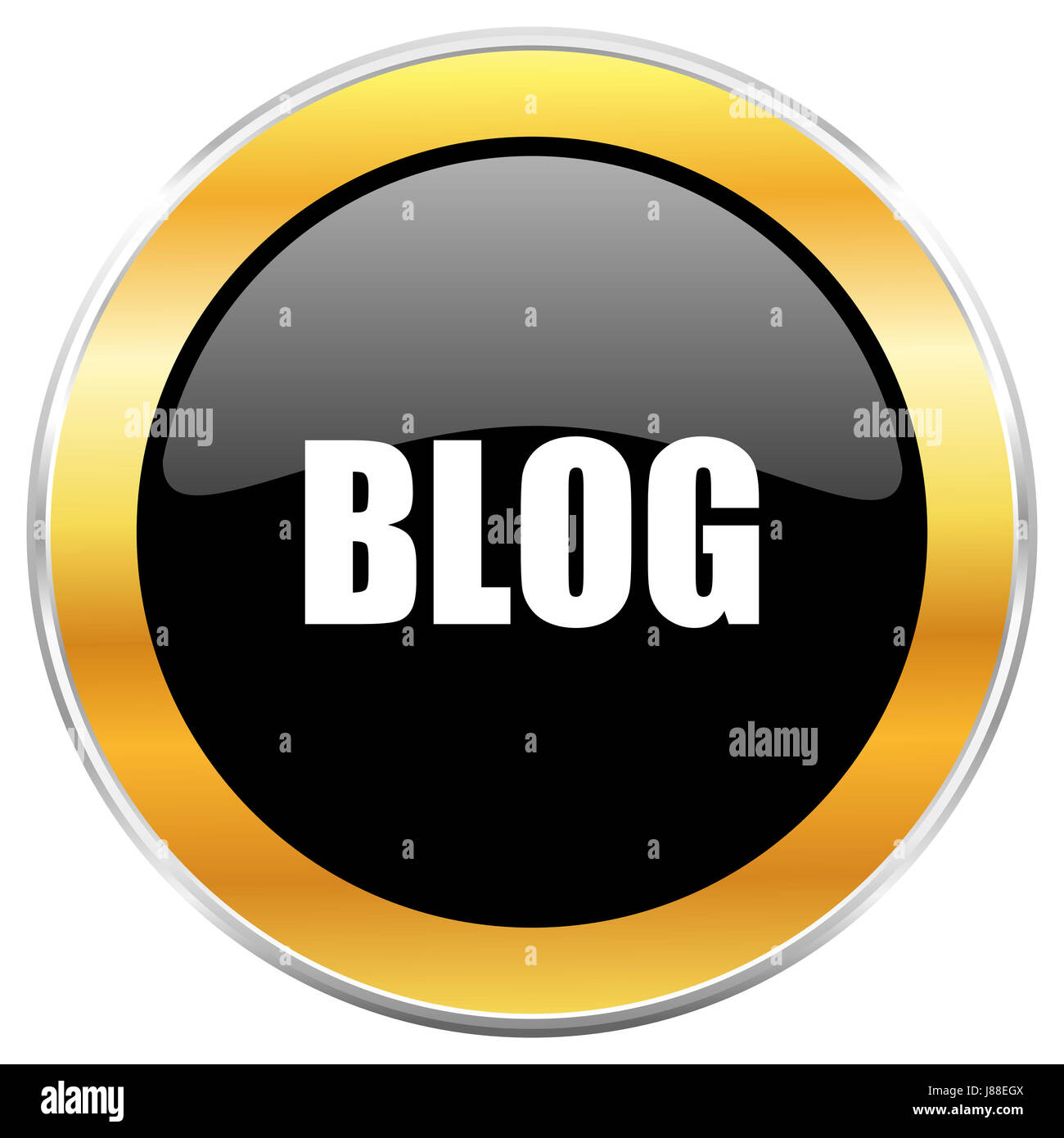Blog black web icon with golden border isolated on white background ...