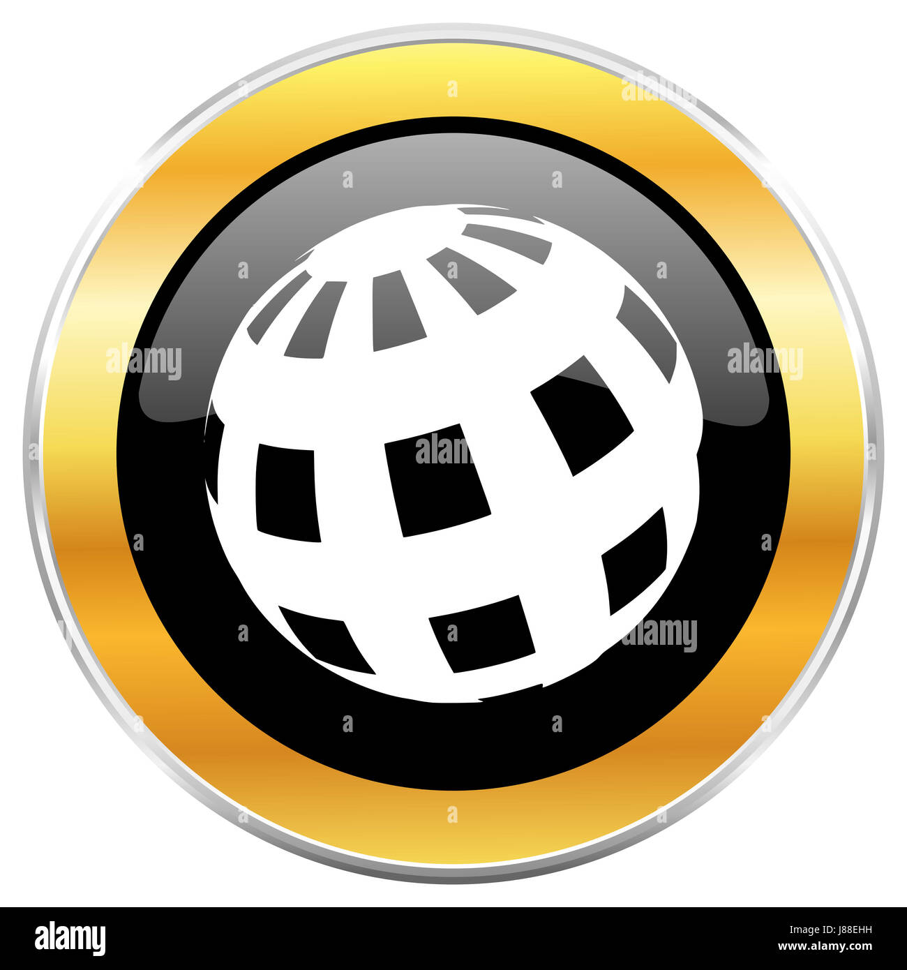 Earth black web icon with golden border isolated on white background ...