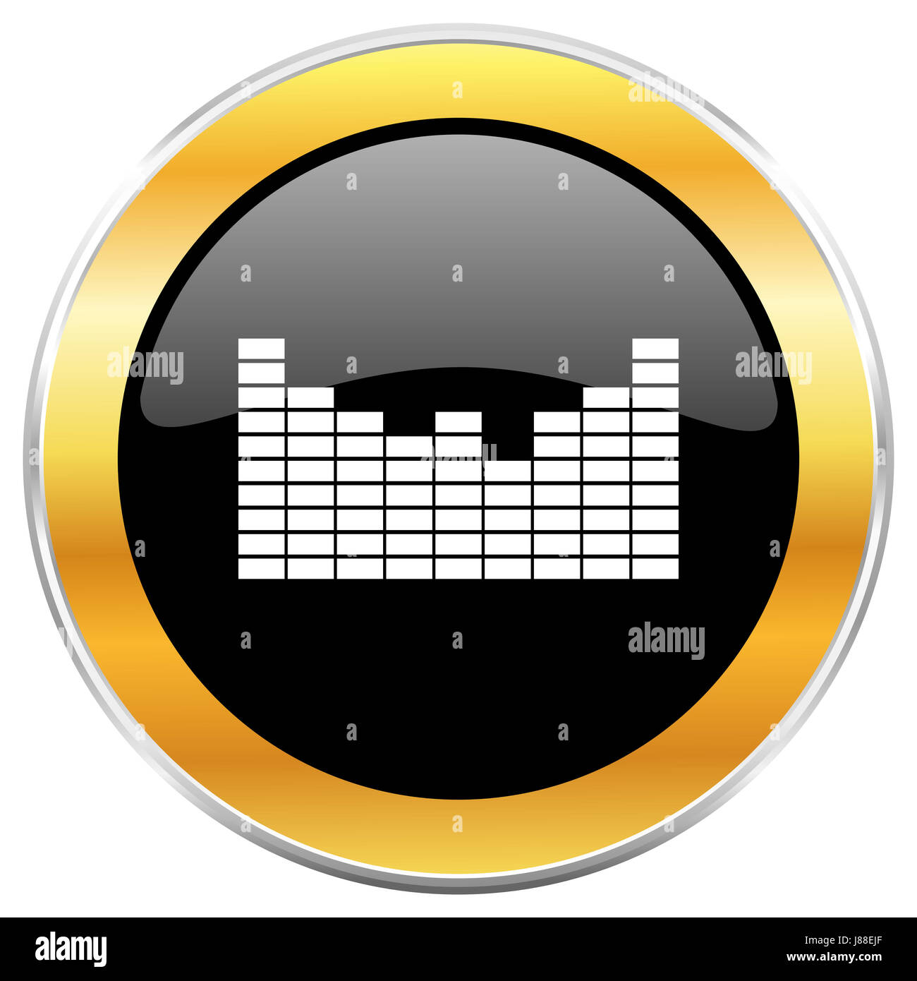 Sound black web icon with golden border isolated on white background ...