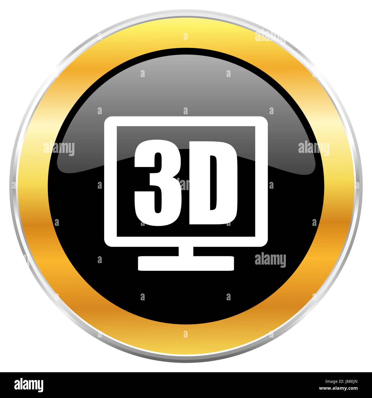 3d display black web icon with golden border isolated on white ...