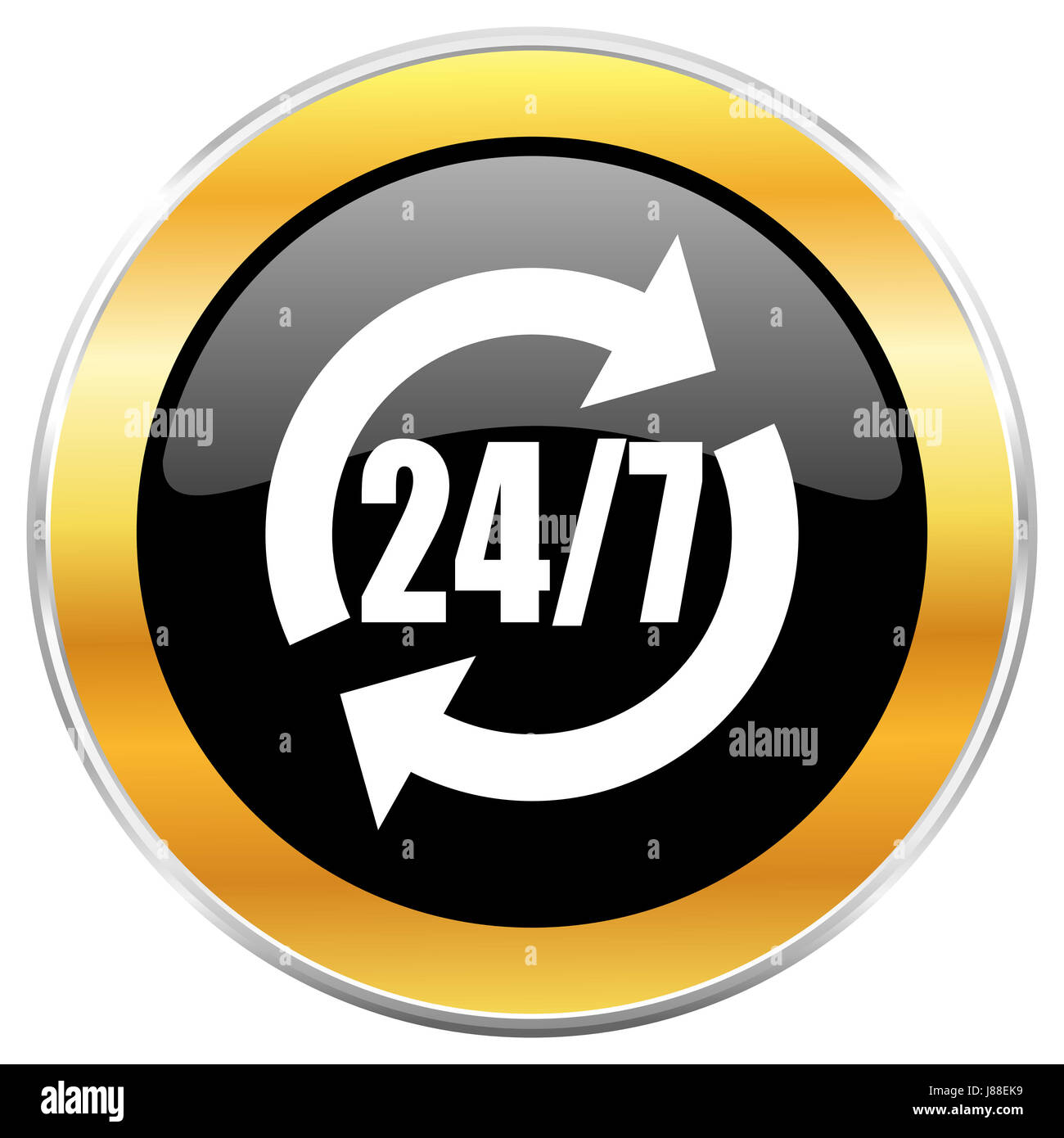 Service black web icon with golden border isolated on white background ...