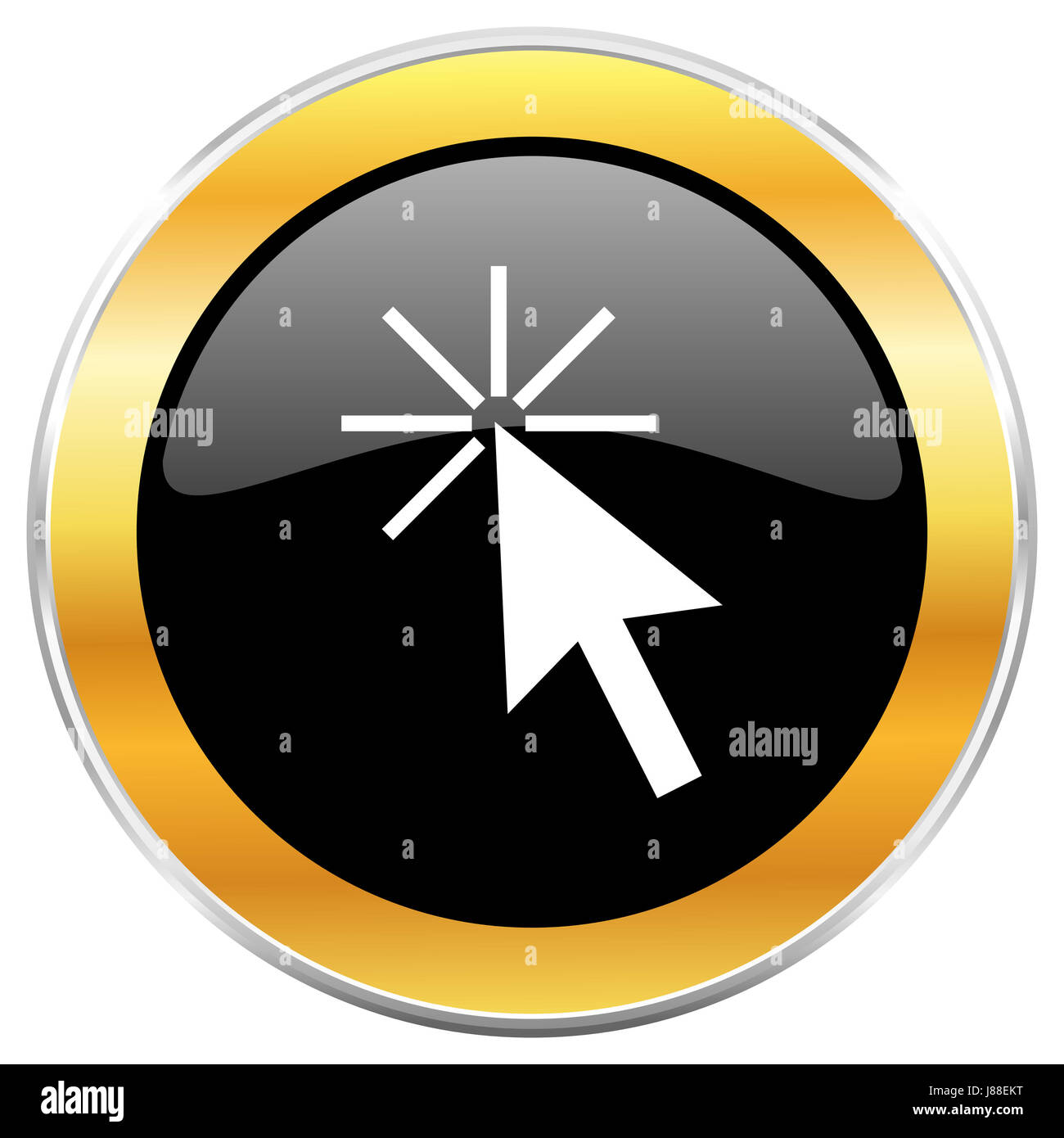 Click here black web icon with golden border isolated on white ...