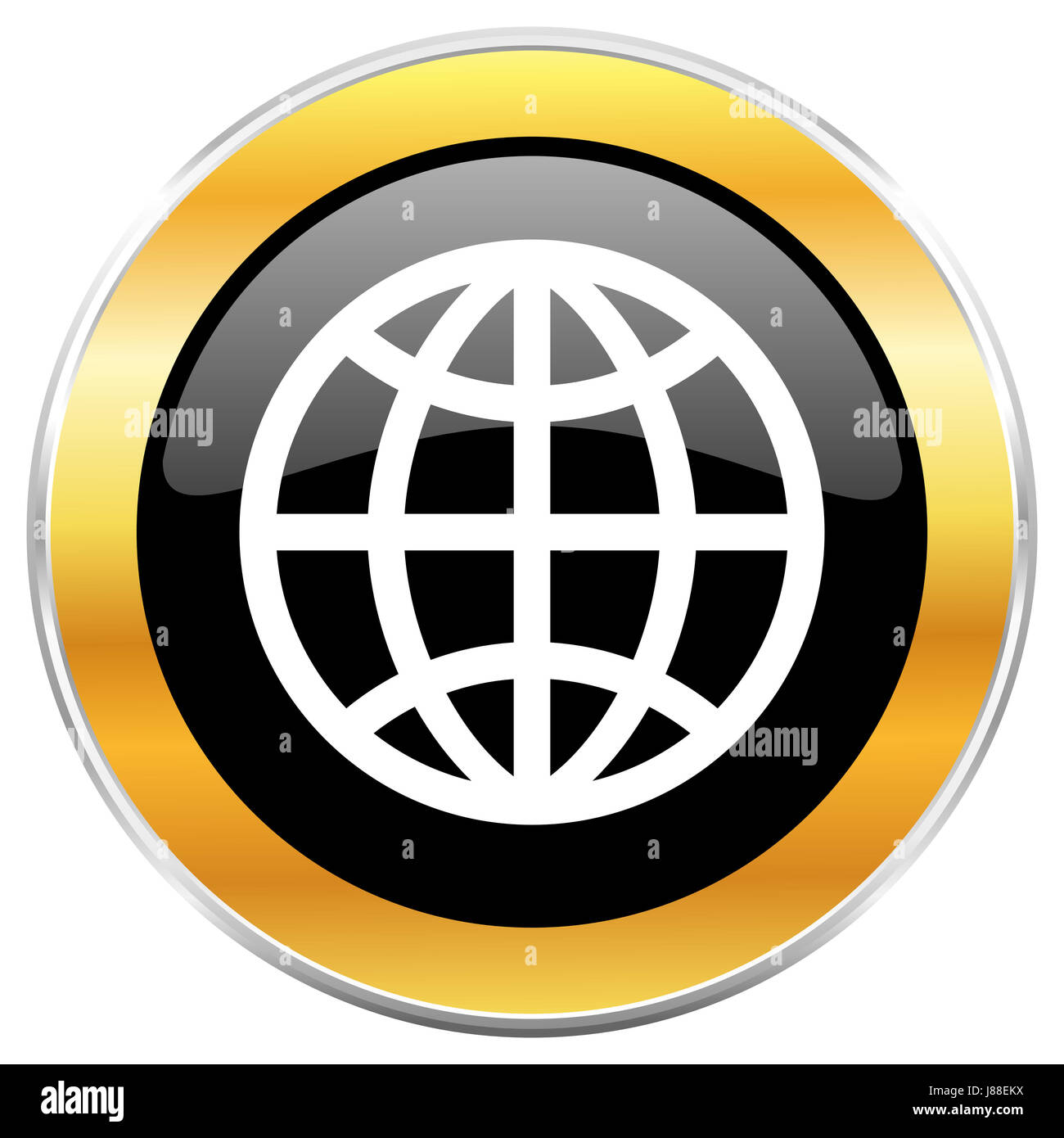 Earth black web icon with golden border isolated on white background ...