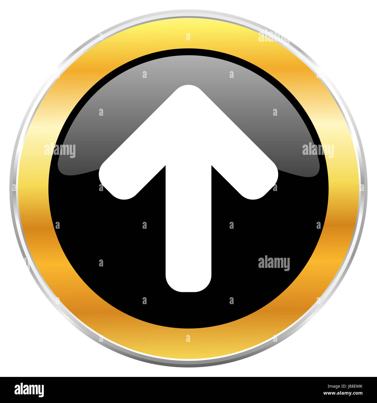 Up arrow black web icon with golden border isolated on white background ...