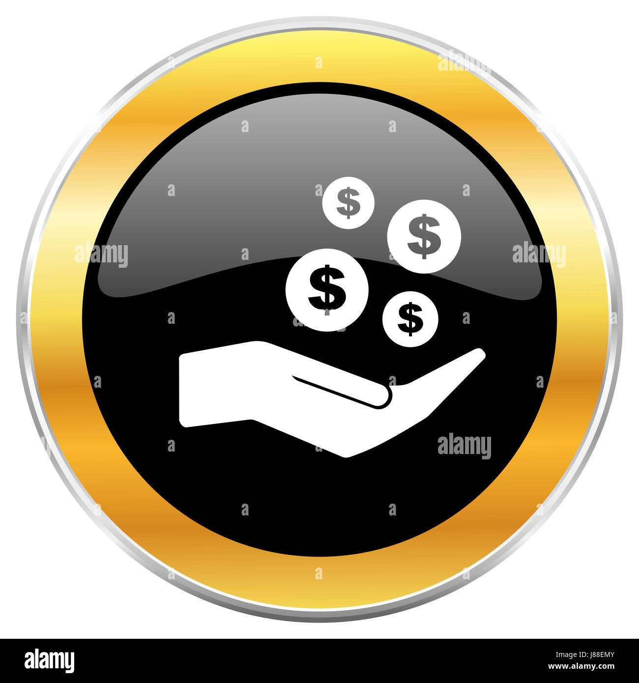 Save money black web icon with golden border isolated on white ...