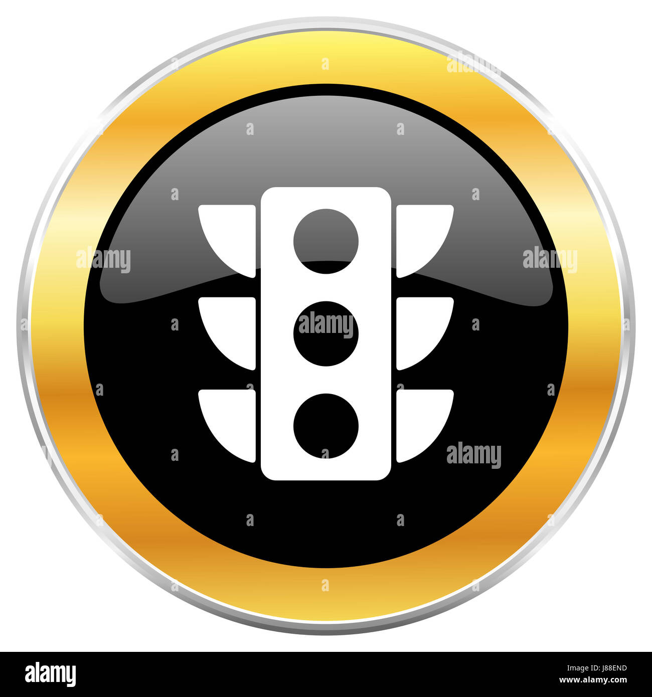 Traffic lights black web icon with golden border isolated on white ...
