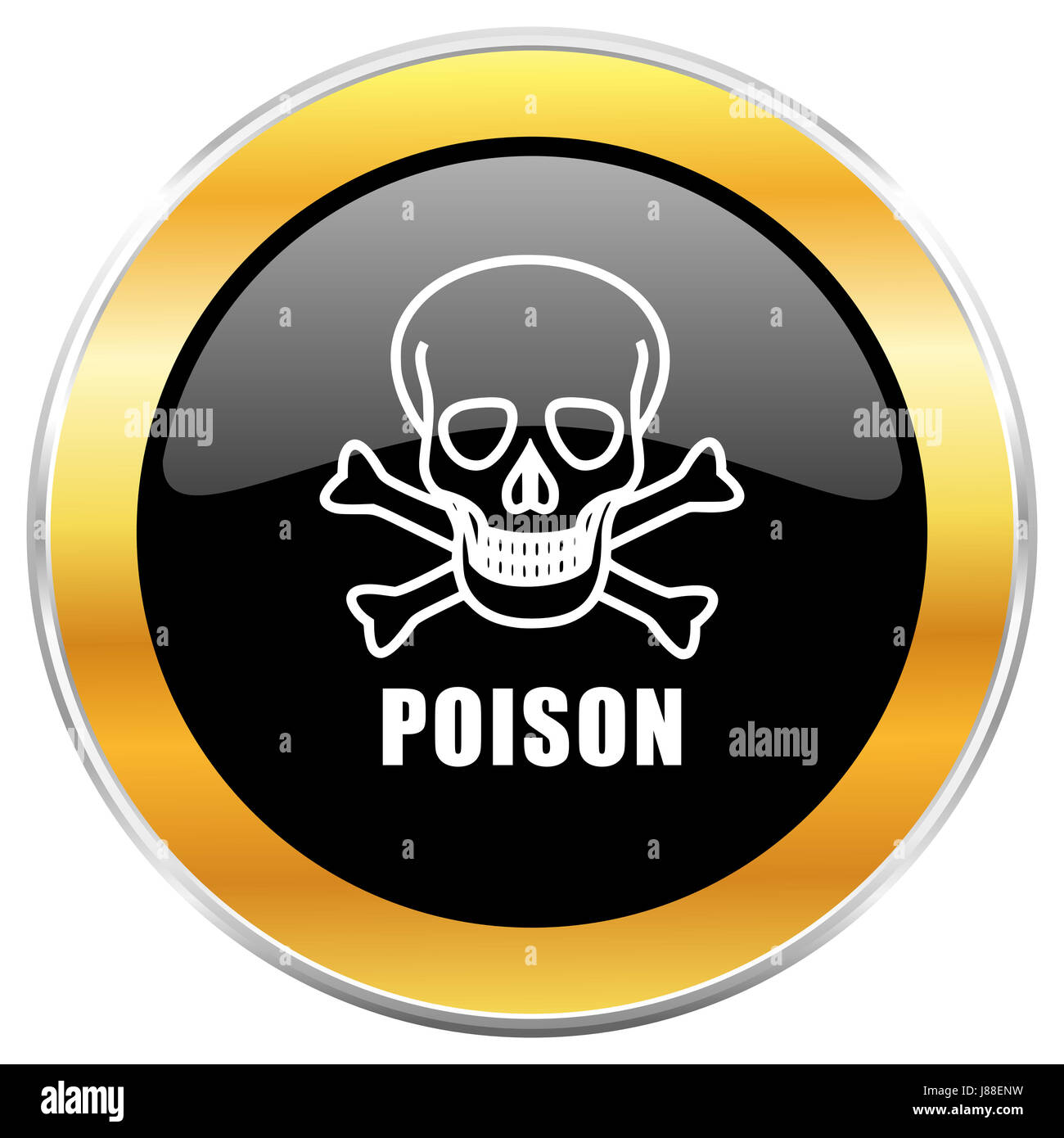 Poison skull black web icon with golden border isolated on white ...