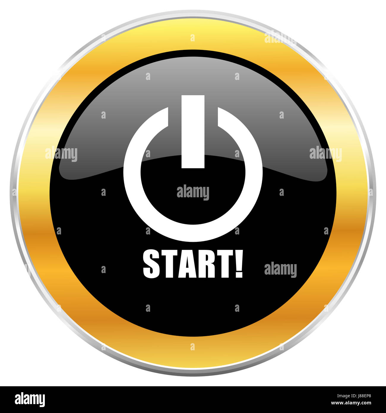 Start black web icon with golden border isolated on white background ...