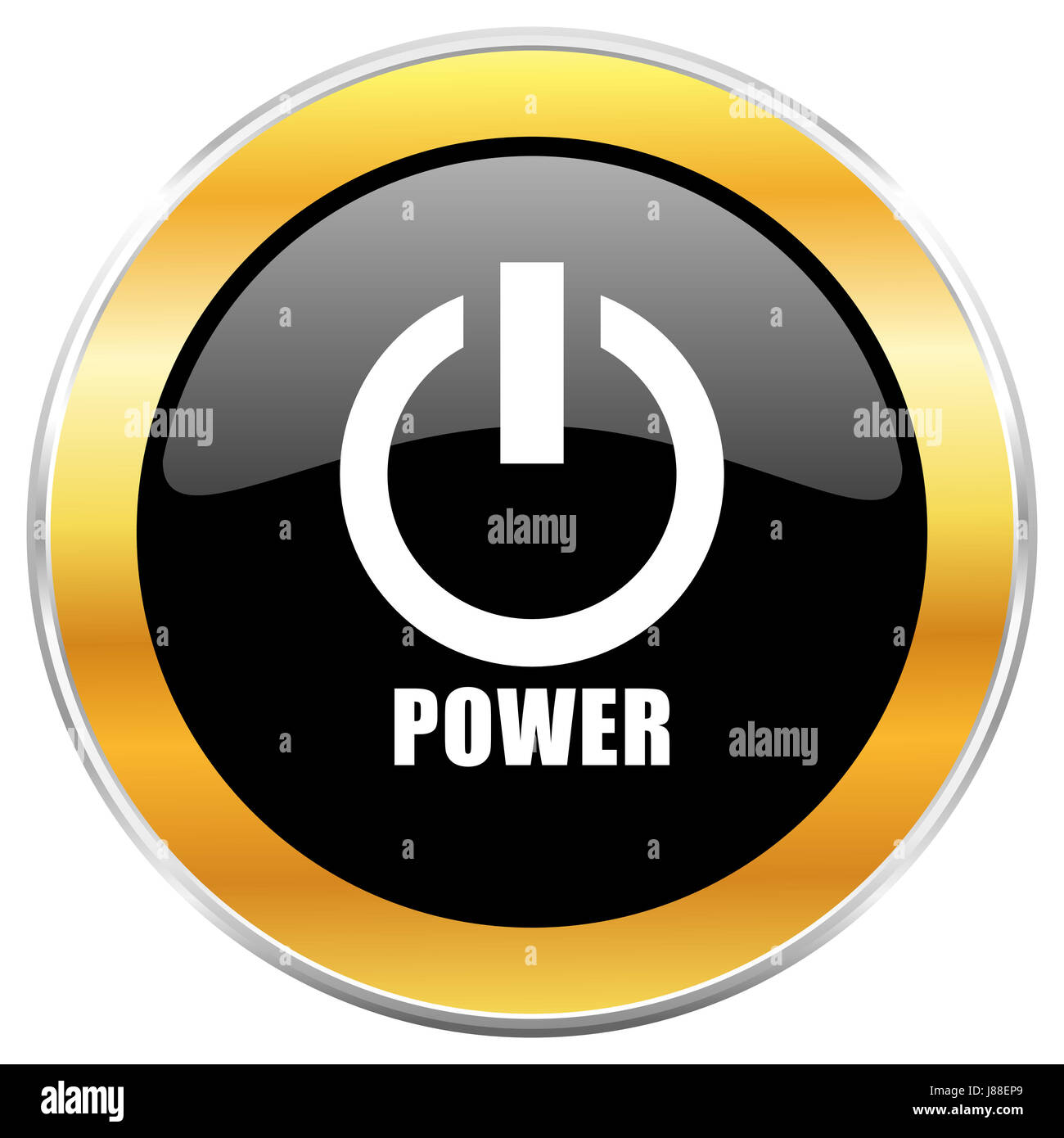 Power black web icon with golden border isolated on white background ...
